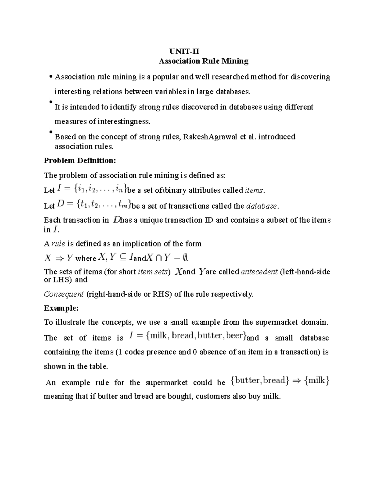 UNIT2 datamining and big data - UNIT-II Association Rule Mining Association rule mining is a ...