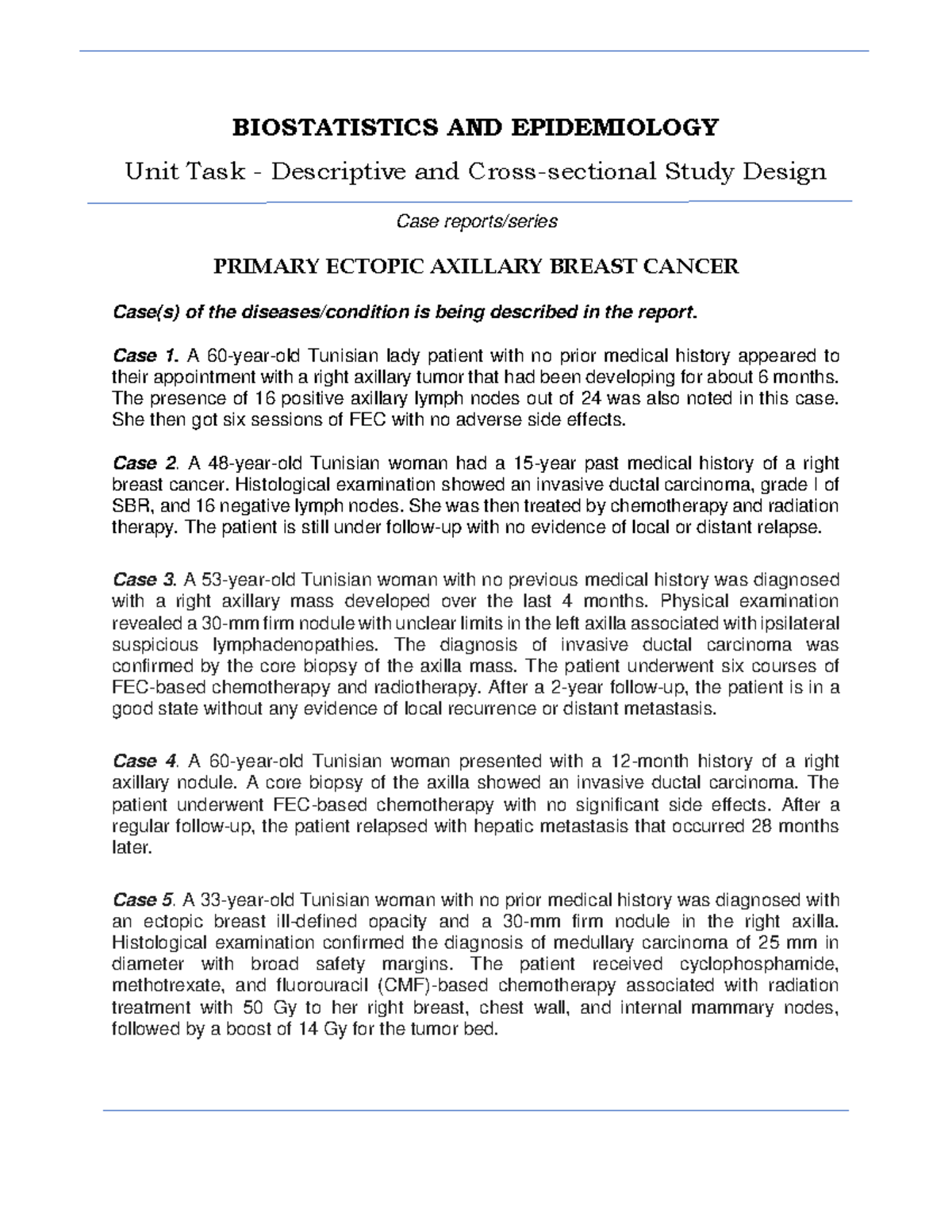 Descriptive and Cross-sectional Study Design Biostats - BIOSTATISTICS AND EPIDEMIOLOGY Unit Task ...