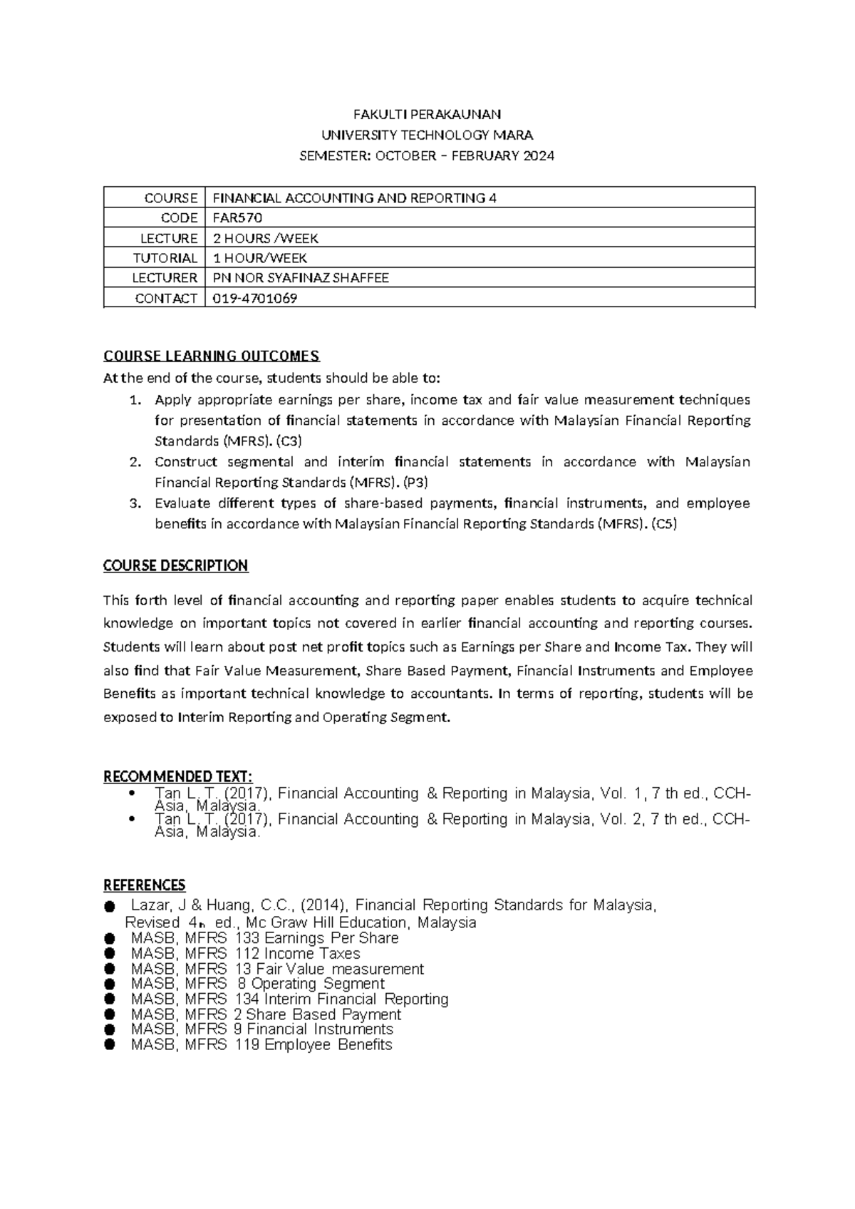 Lesson Plan OCT 2023 - FAKULTI PERAKAUNAN UNIVERSITY TECHNOLOGY MARA ...
