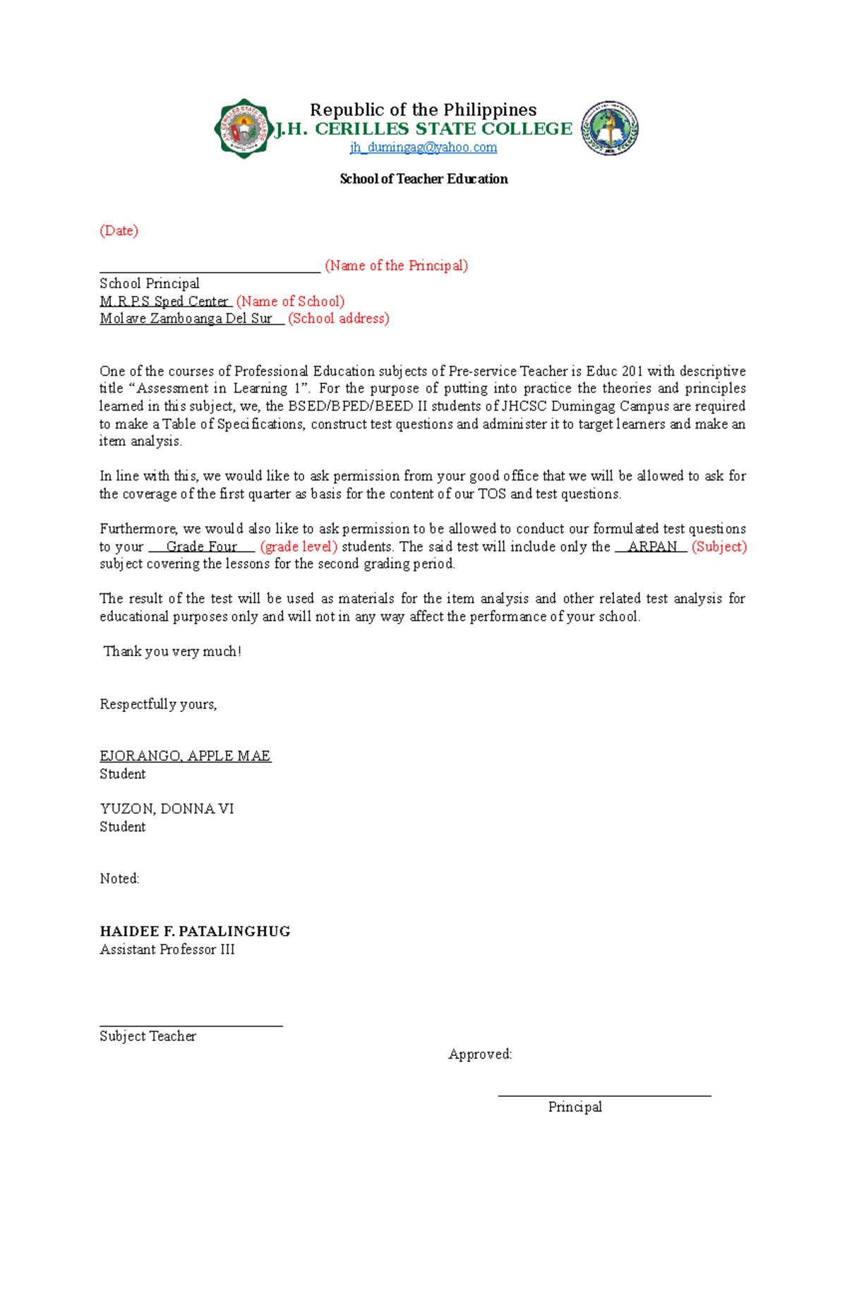 Letter-Request - Letter request format. - Republic of the Philippines J ...