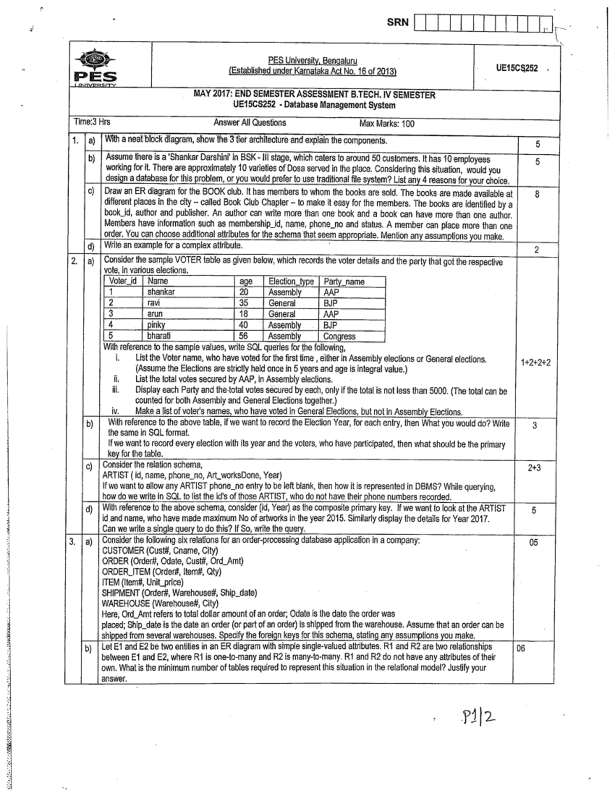 Question Paper PYQ - Database Management System - Studocu