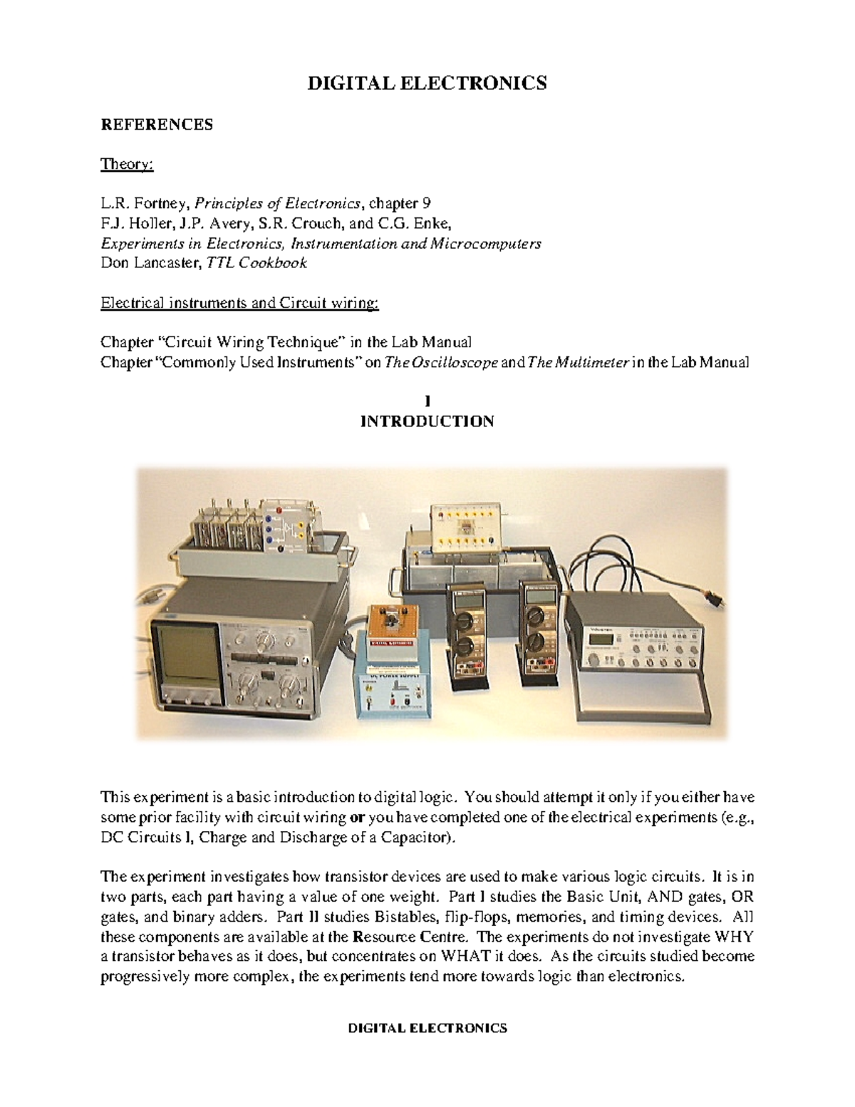 Digital Electronics - DIGITAL ELECTRONICS REFERENCES Theory: L. Fortney ...