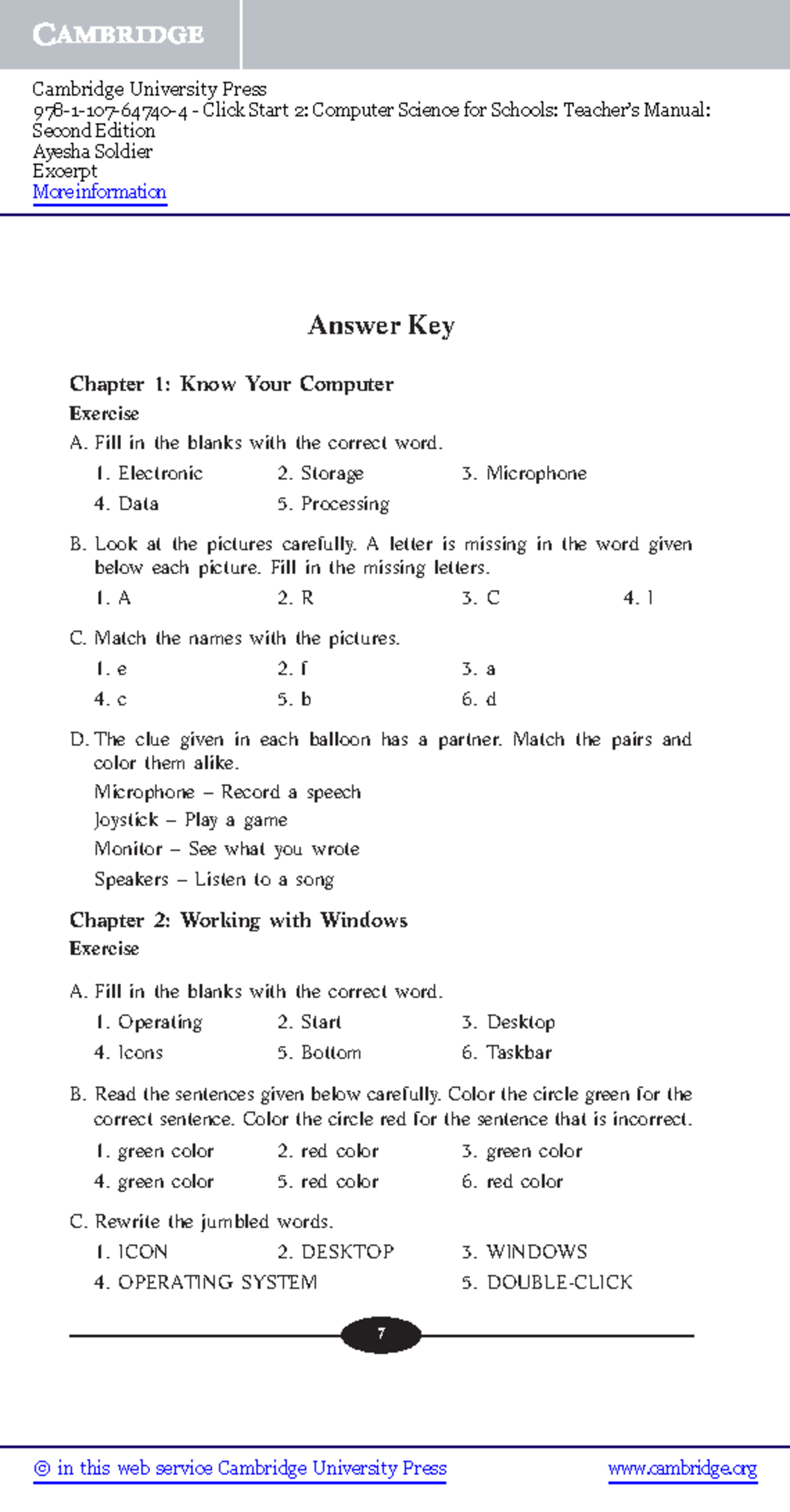 9781107647404 excerpt caie worksheet - 7 Answer Key Chapter 1: Know ...