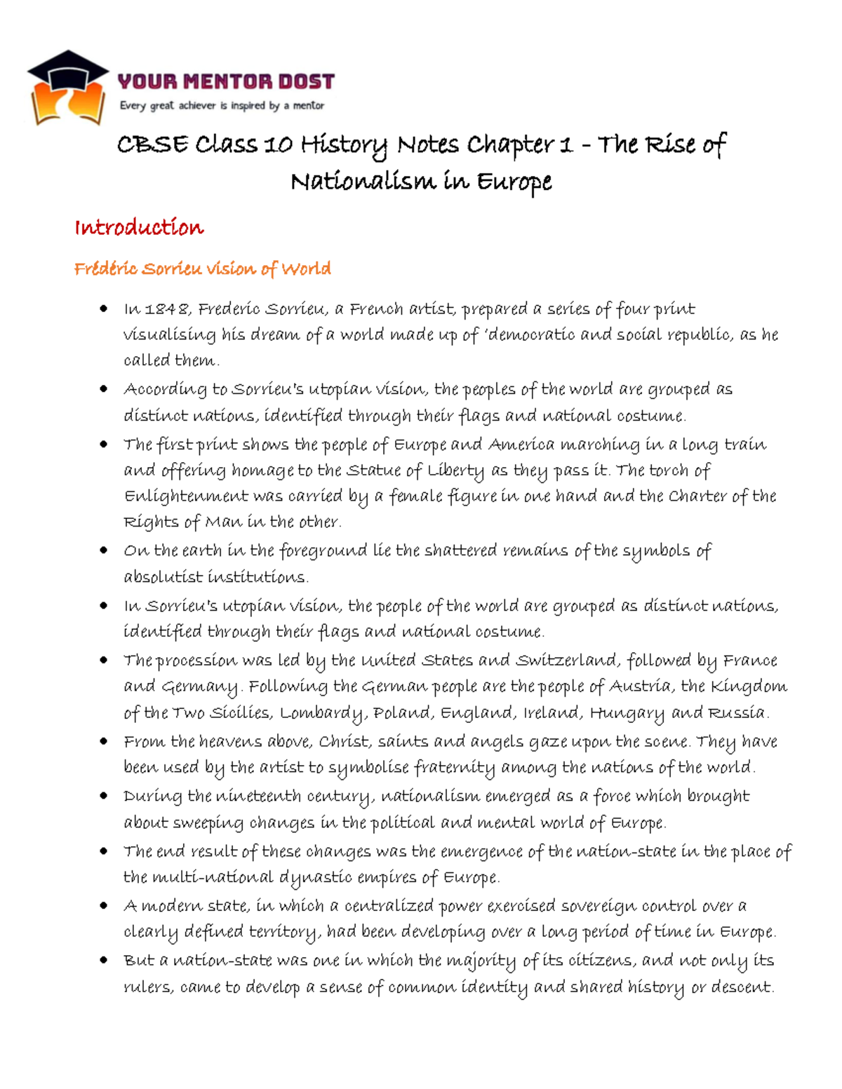 CBSE Class 10 History Notes Chapter 1 - The Rise of Nationalism in ...