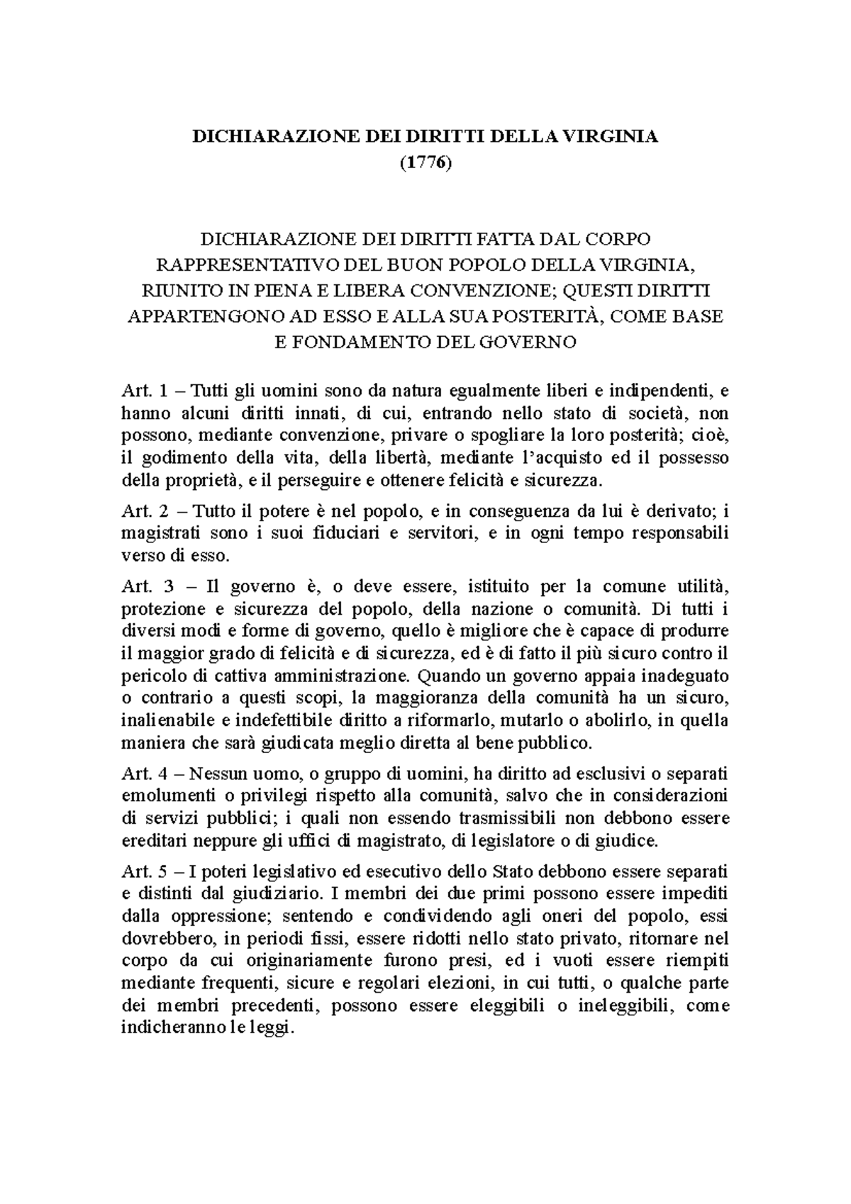 1. Virginia 1776 dich diritti - DICHIARAZIONE DEI DIRITTI DELLA ...