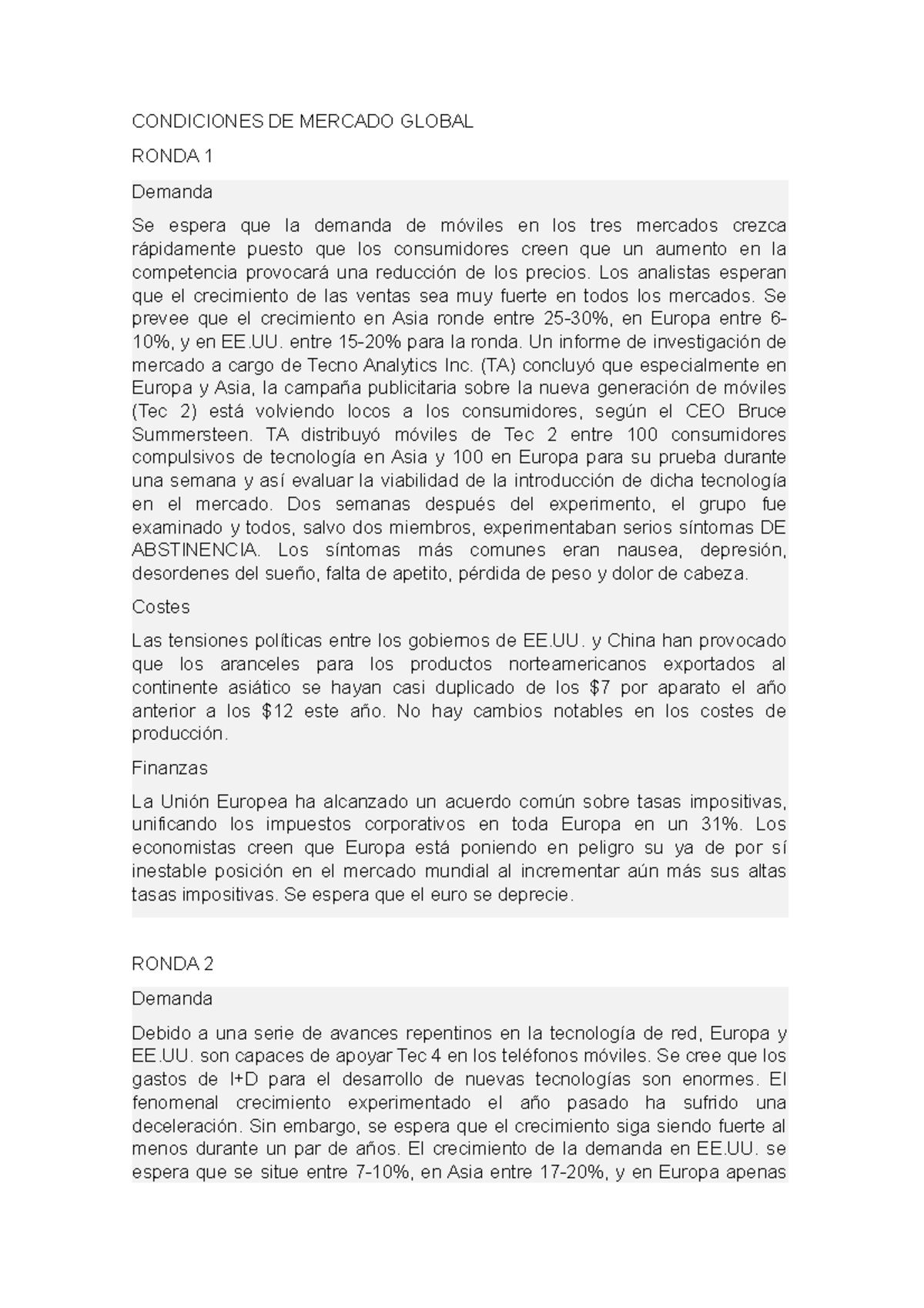 Condiciones DE Mercado Global - CONDICIONES DE MERCADO GLOBAL RONDA 1 ...