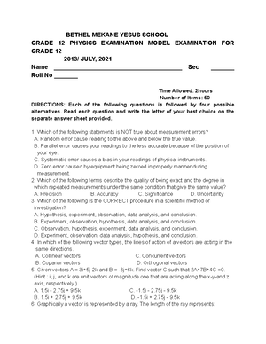 Uncertainty Worksheet - Physics worksheet -1 for grade 11 Unit 1 ...