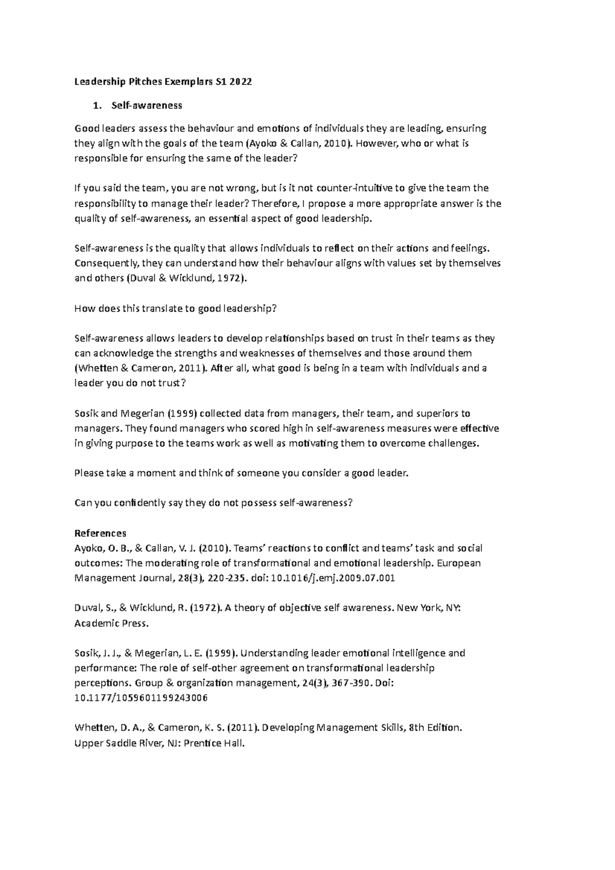 Leadership Pitches Examplars S1 2022 - Leadership Pitches Exemplars S1 ...