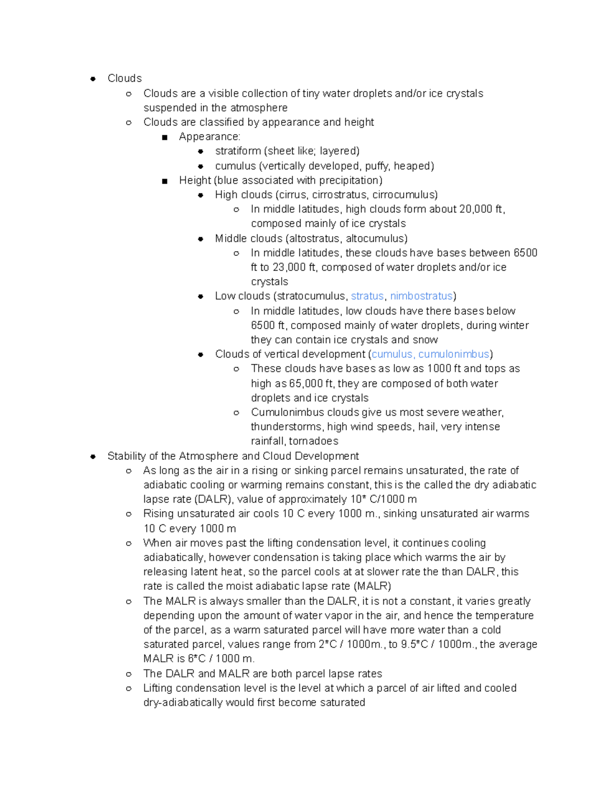 Meteorology study notes (53) - Clouds Clouds are a visible collection ...