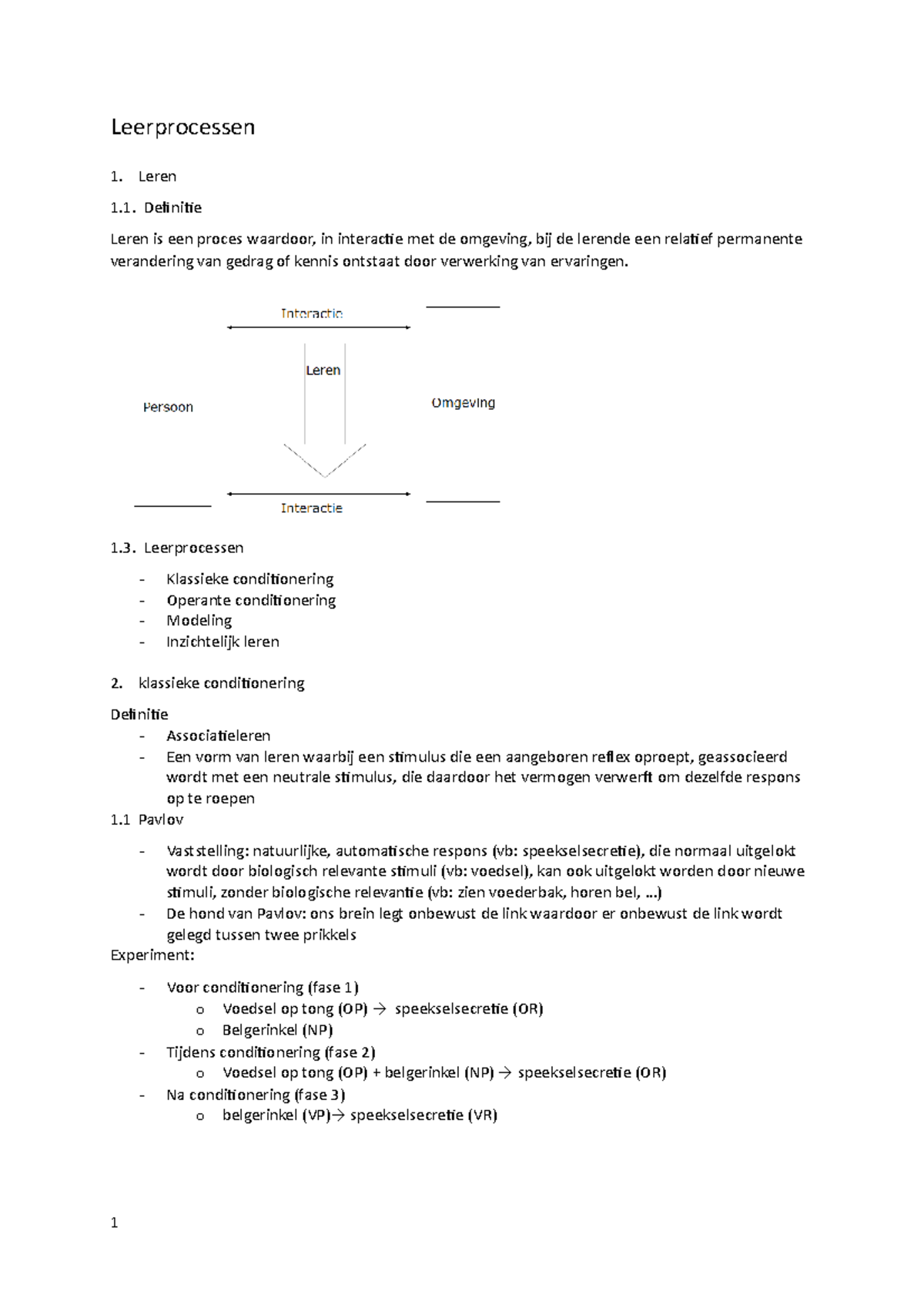Leerprocessen - samenvatting - Leerprocessen Leren Definitie Leren is ...