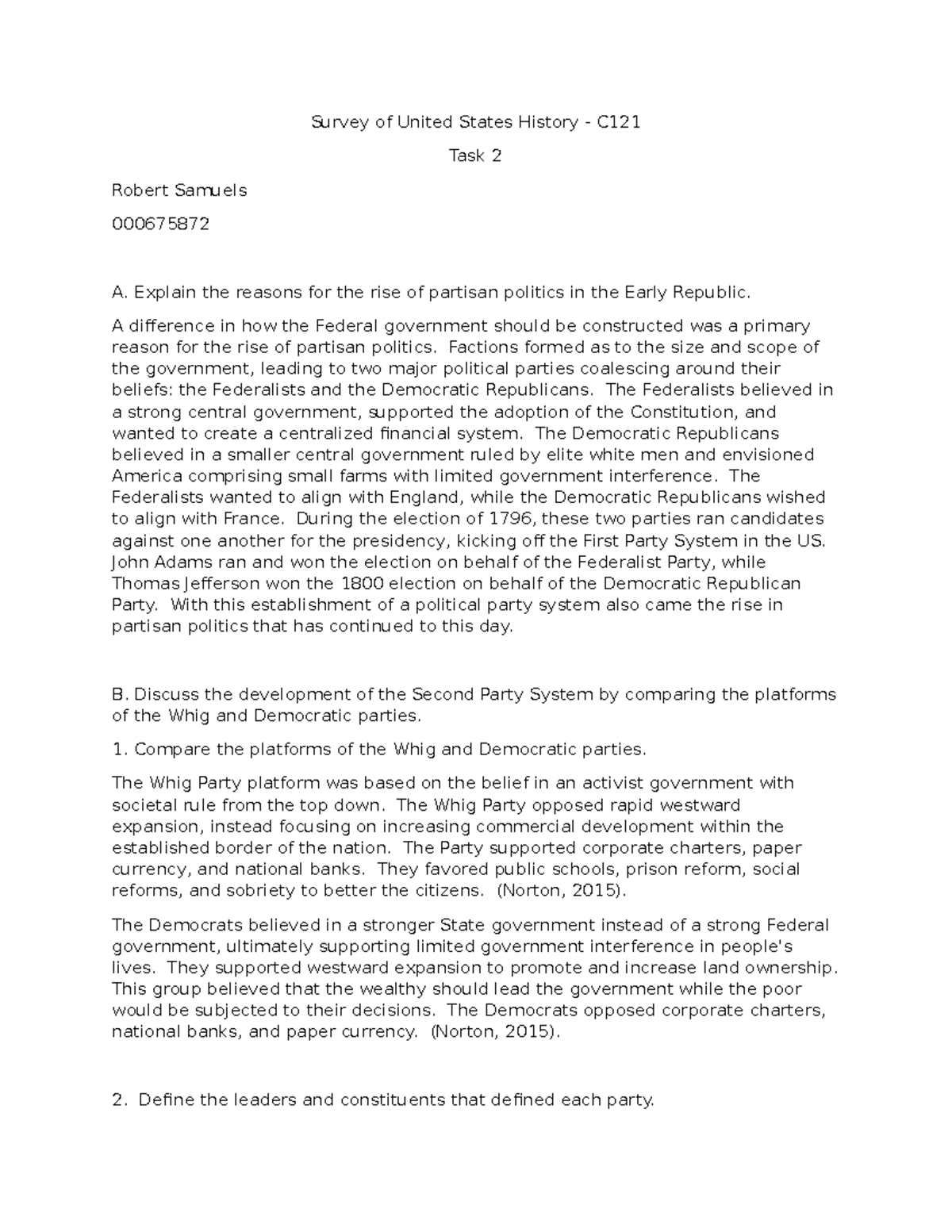 C121 Task 2 - Passsed - Survey of United States History - C Task 2 ...
