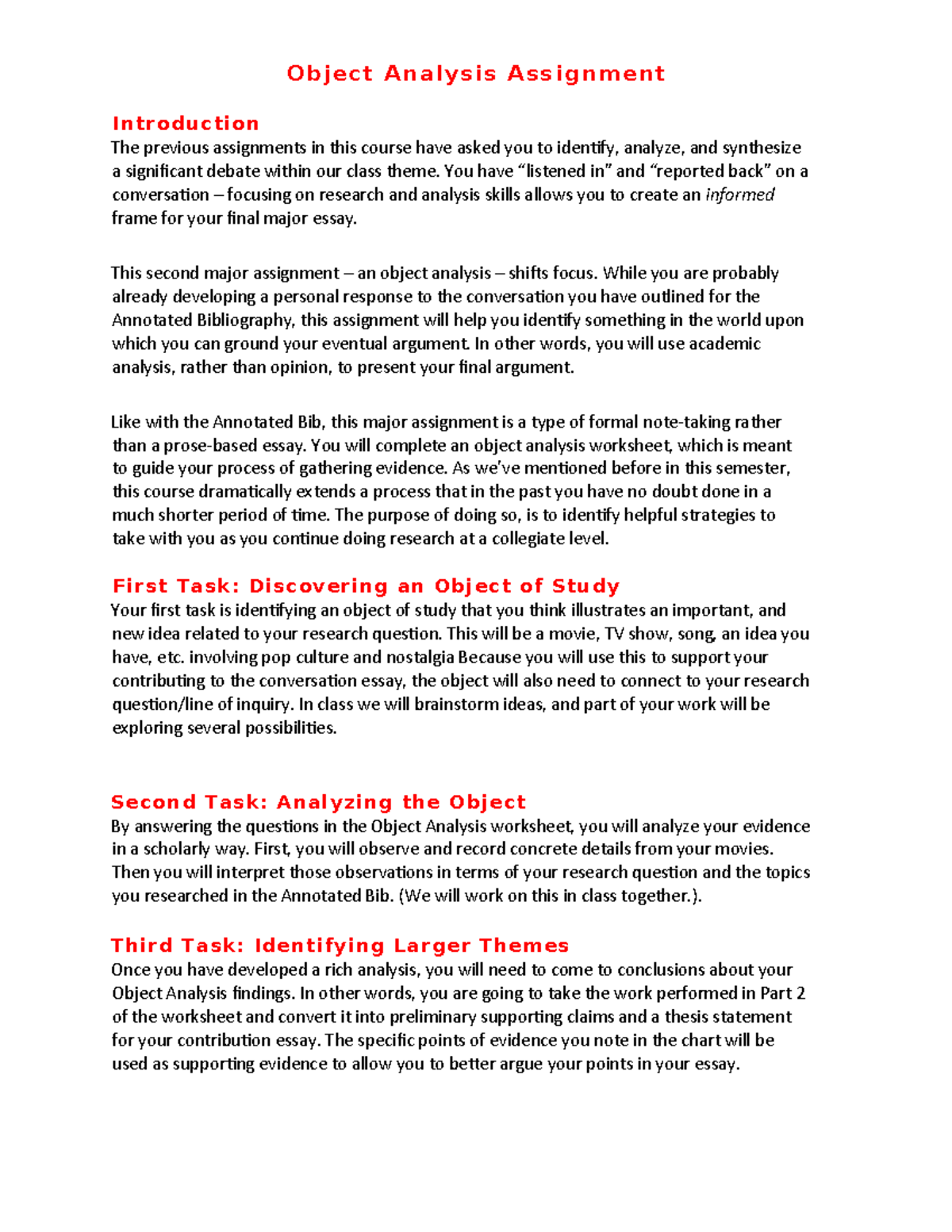 MA2 - My essay - Object Analysis Assignment Introduction The previous ...