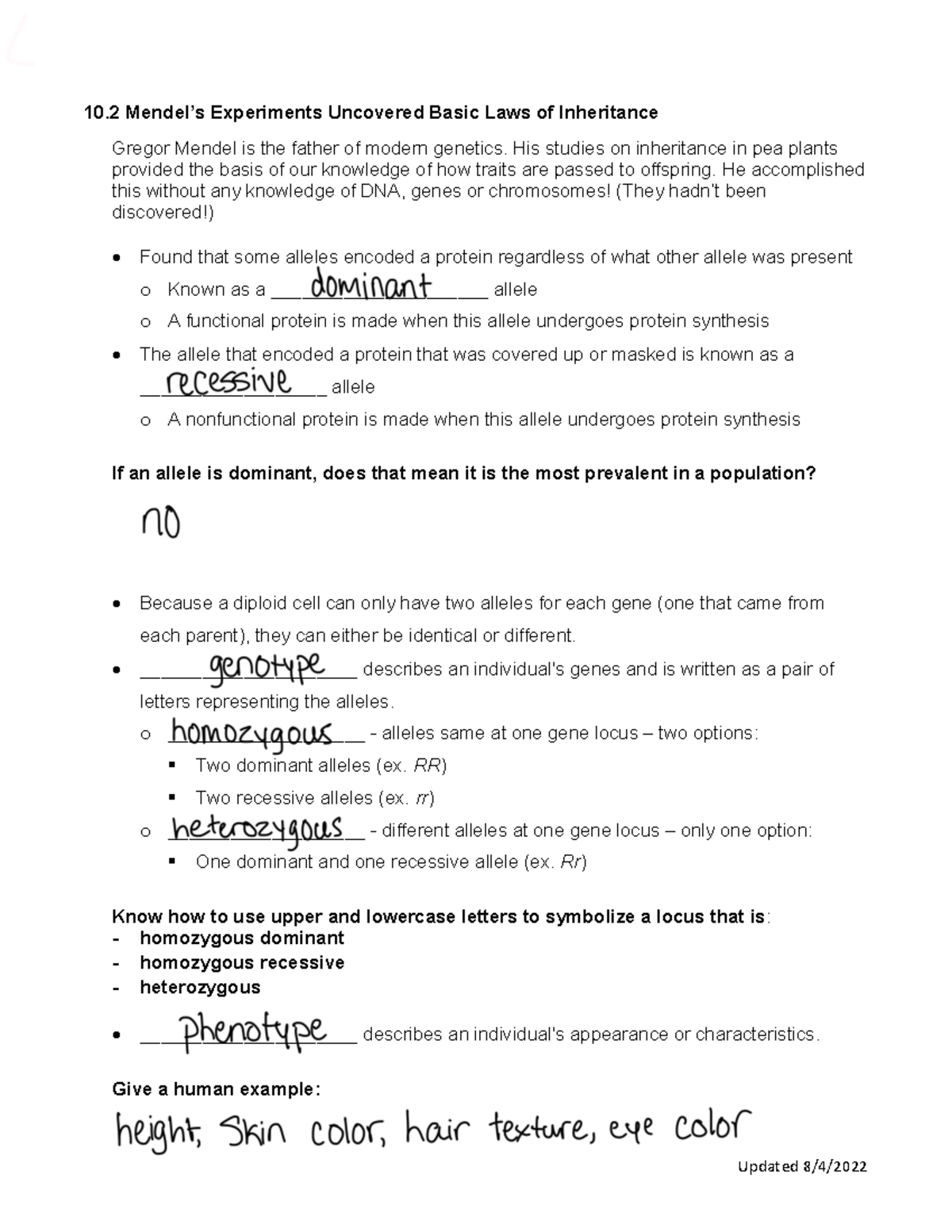 Patterns of Inheritance - Updated 8/4/ 10 Mendel9s Experiments ...