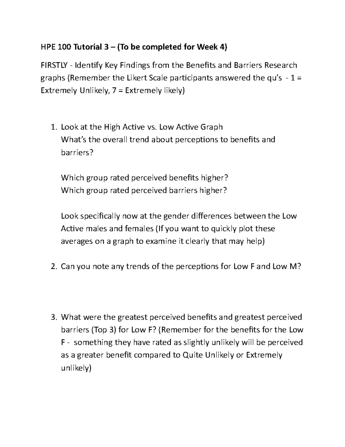 HPE 100 Questions for Week 4 - HPE 100 Tutorial 3 – (To be completed ...