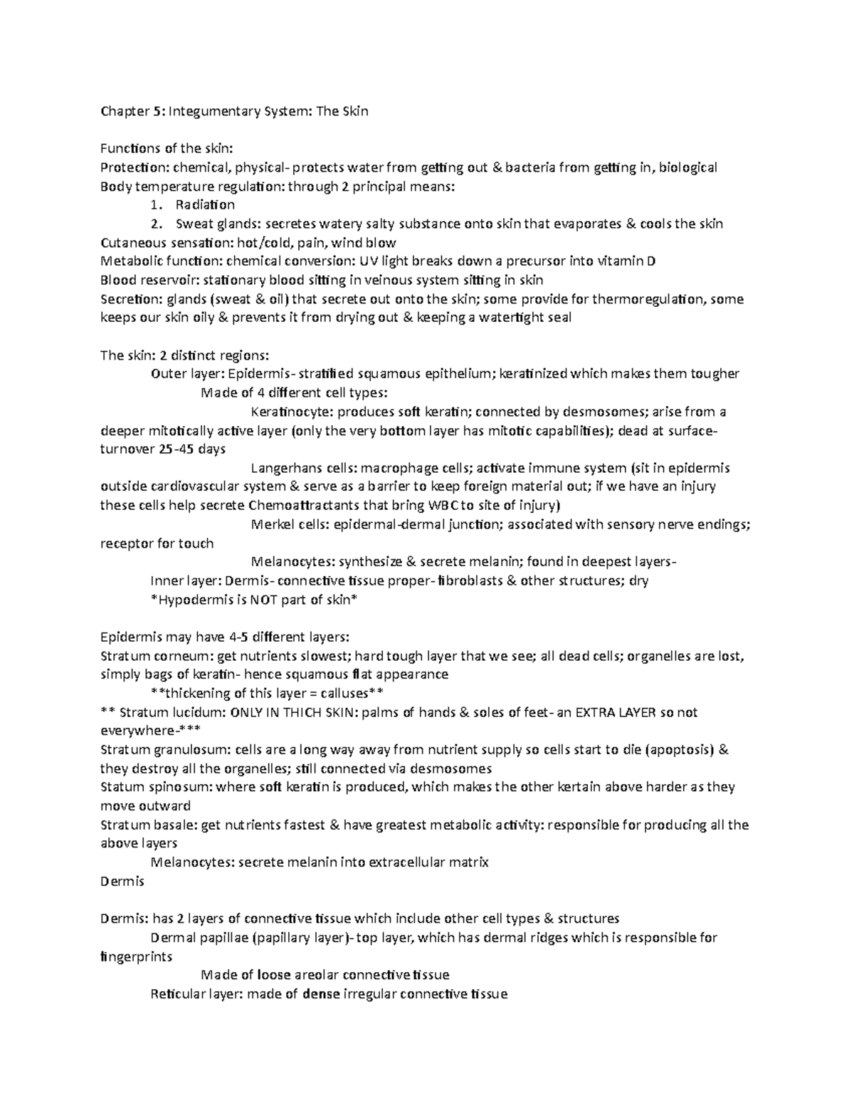 Chapter 5 Notes - Chapter 5: Integumentary System: The Skin Functions ...