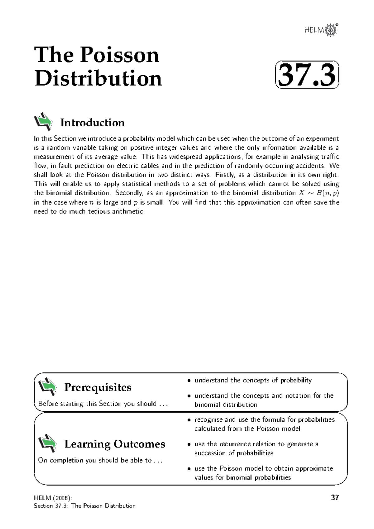 Poisson dist - notes for mathematics (statistics) - ® The Poisson ...