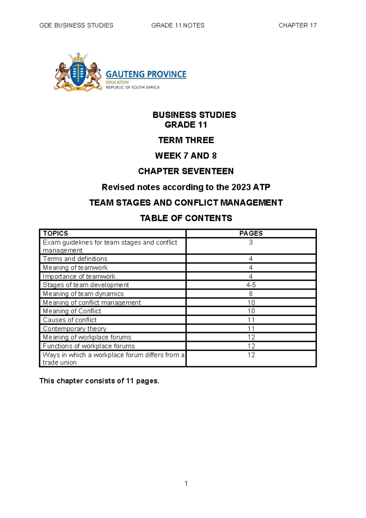 BUSINESS STUDIES GRADE 11 NOTES TERM 3 CHAPTER 13 2024 - BUSINESS ...