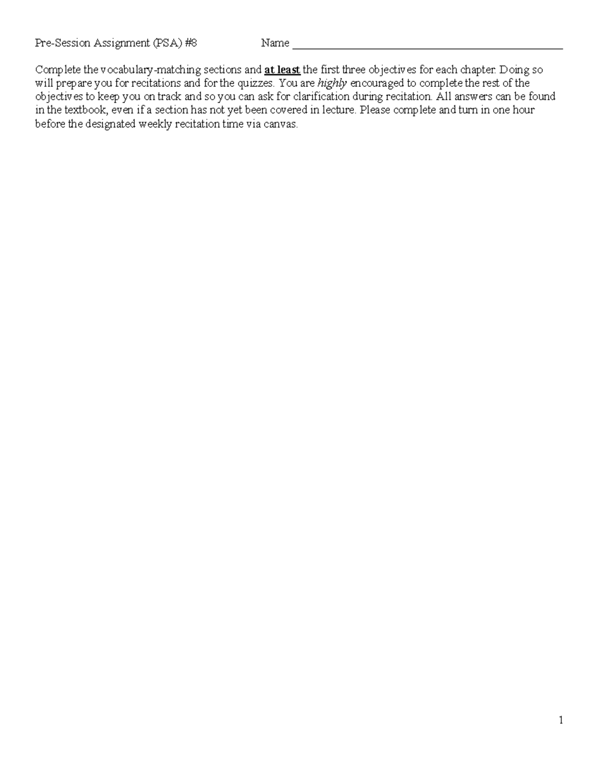 PSA 8 - PSA 8 - Dr. Yost - Pre-Session Assignment (PSA) #8 Name - Studocu