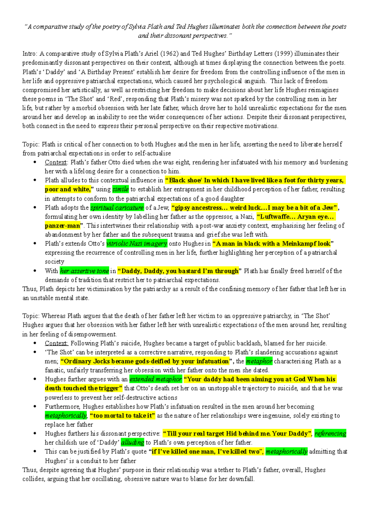 Plath and Hughes scaffold - “A comparative study of the poetry of ...