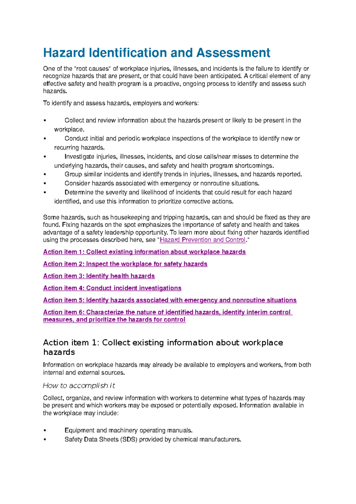 Hazard identification OSHA - Hazard Identification and Assessment One ...