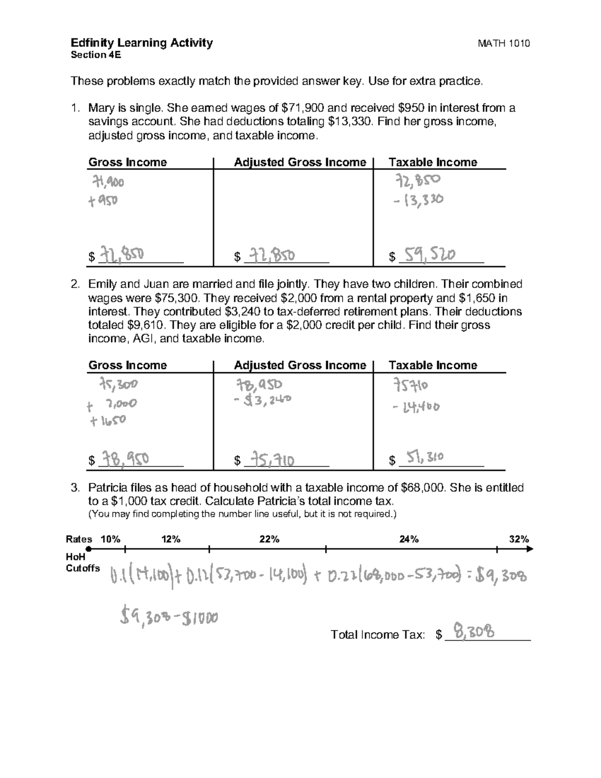 4EActivity - Class activity - Edfinity Learning Activity MATH 1010 ...