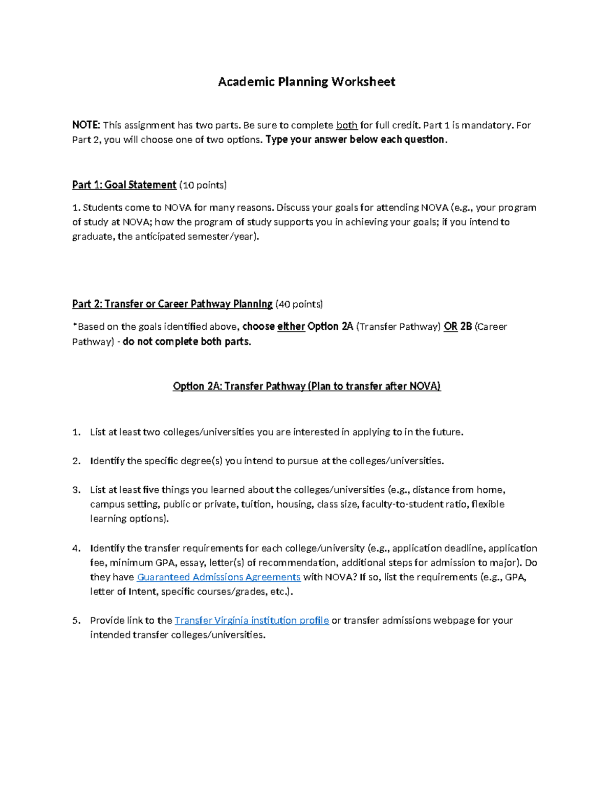 Academic Planning Worksheet - Academic Planning Worksheet NOTE: This ...