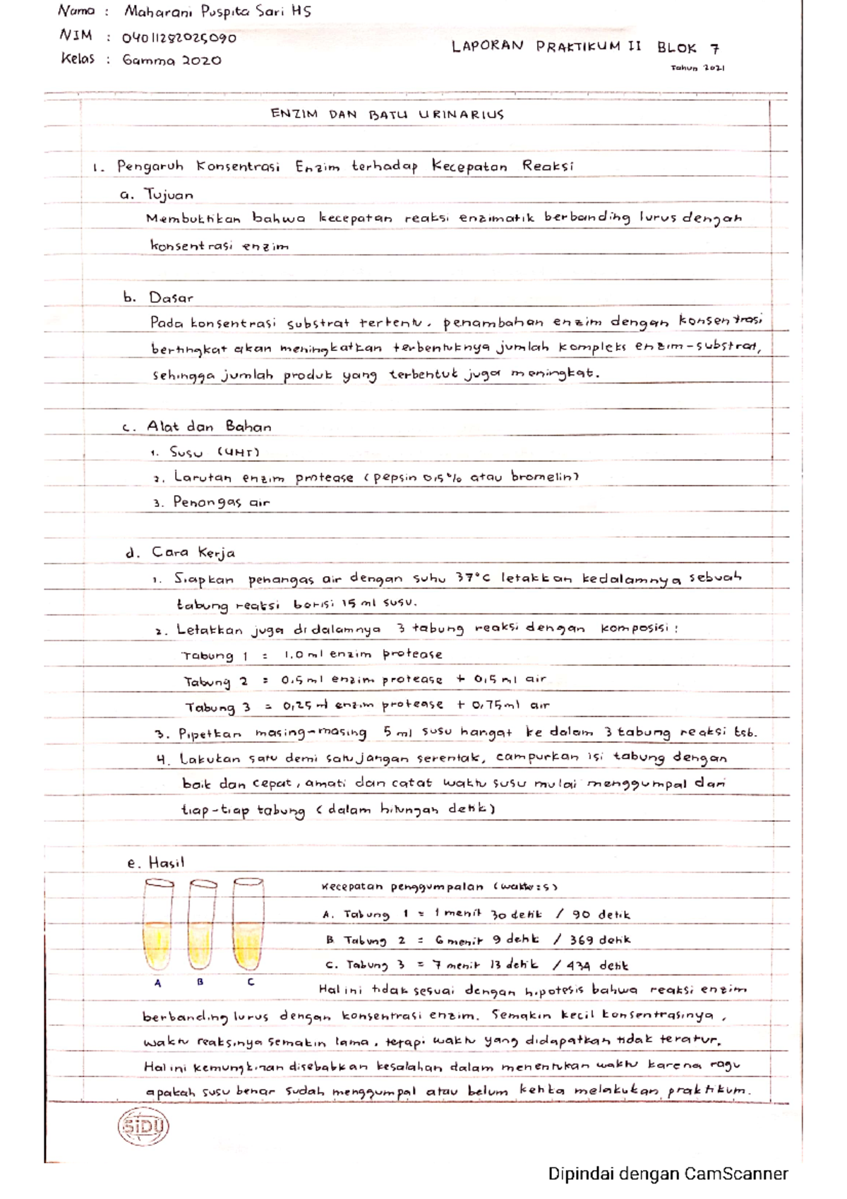 Laprak 2. Enzim DAN BATU Urinarius - Anatomi Fisiologi Manusia - Studocu