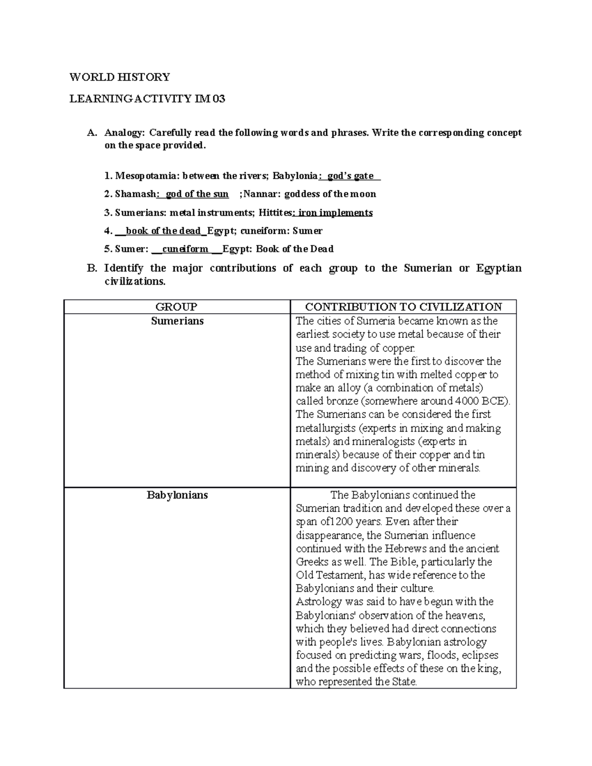 World History Learning Activity IM 03 - WORLD HISTORY LEARNING ACTIVITY ...