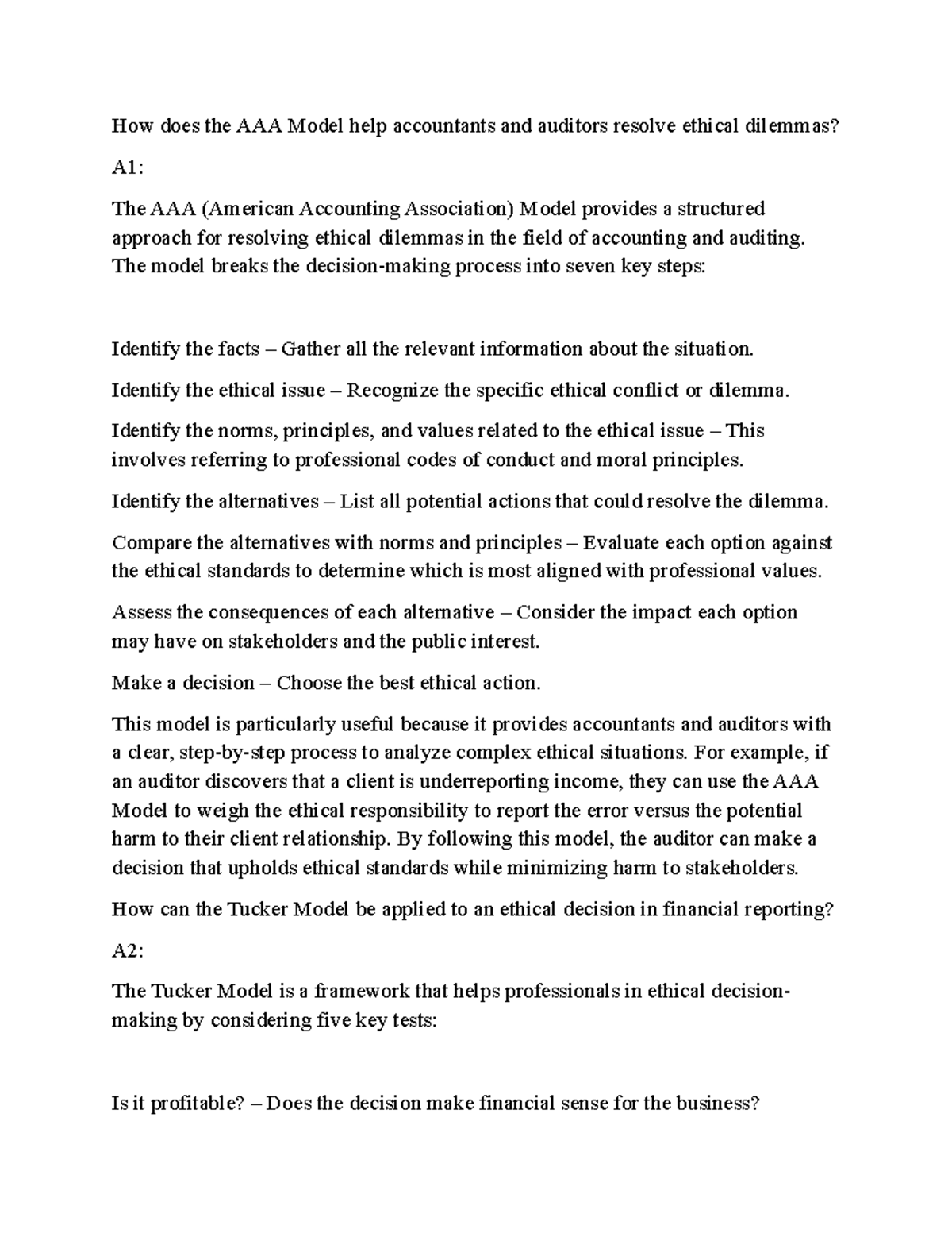 Ethical Decision- Making - How does the AAA Model help accountants and ...