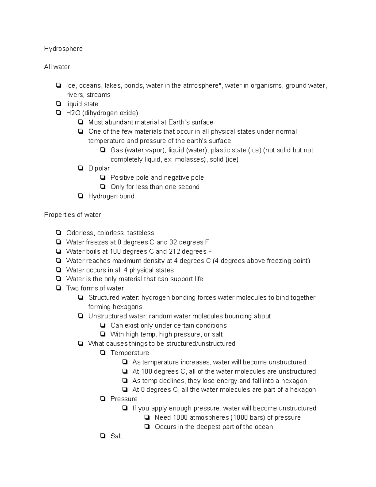 GEO notes 10 16 hydrosphere - Hydrosphere All water Ice, oceans, lakes ...