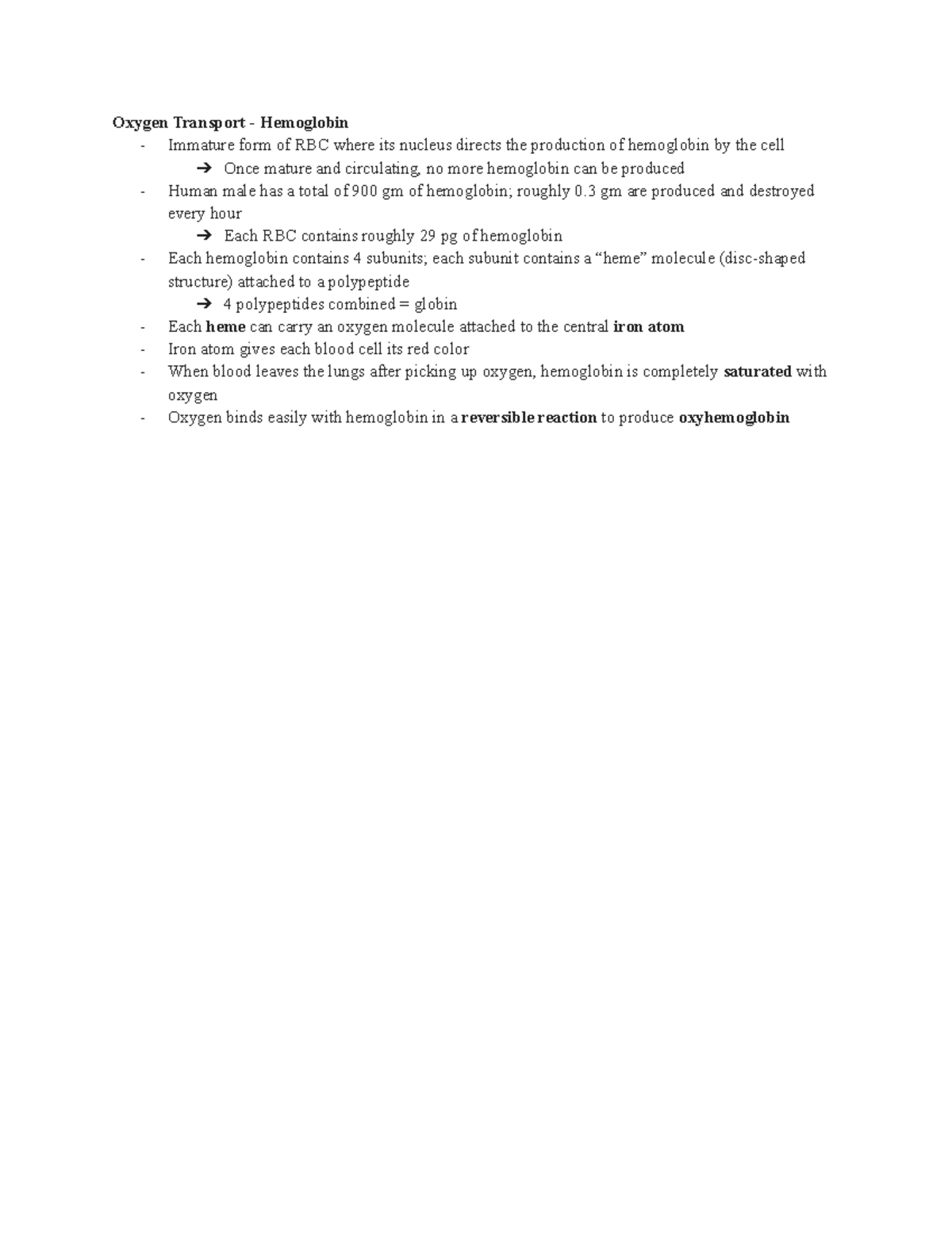 Oxygen Transport - Hemoglobin - Studocu