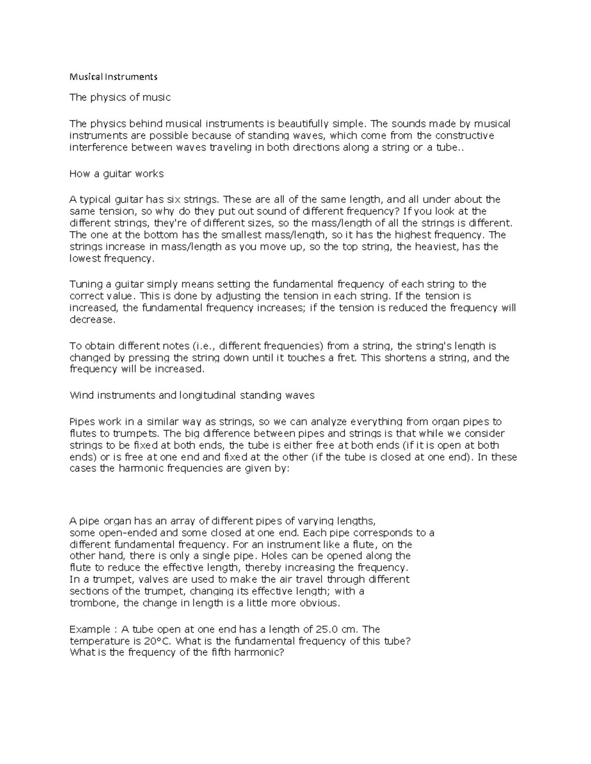 CC 16 - Lecture notes 16 - Musical Instruments The physics of music The ...