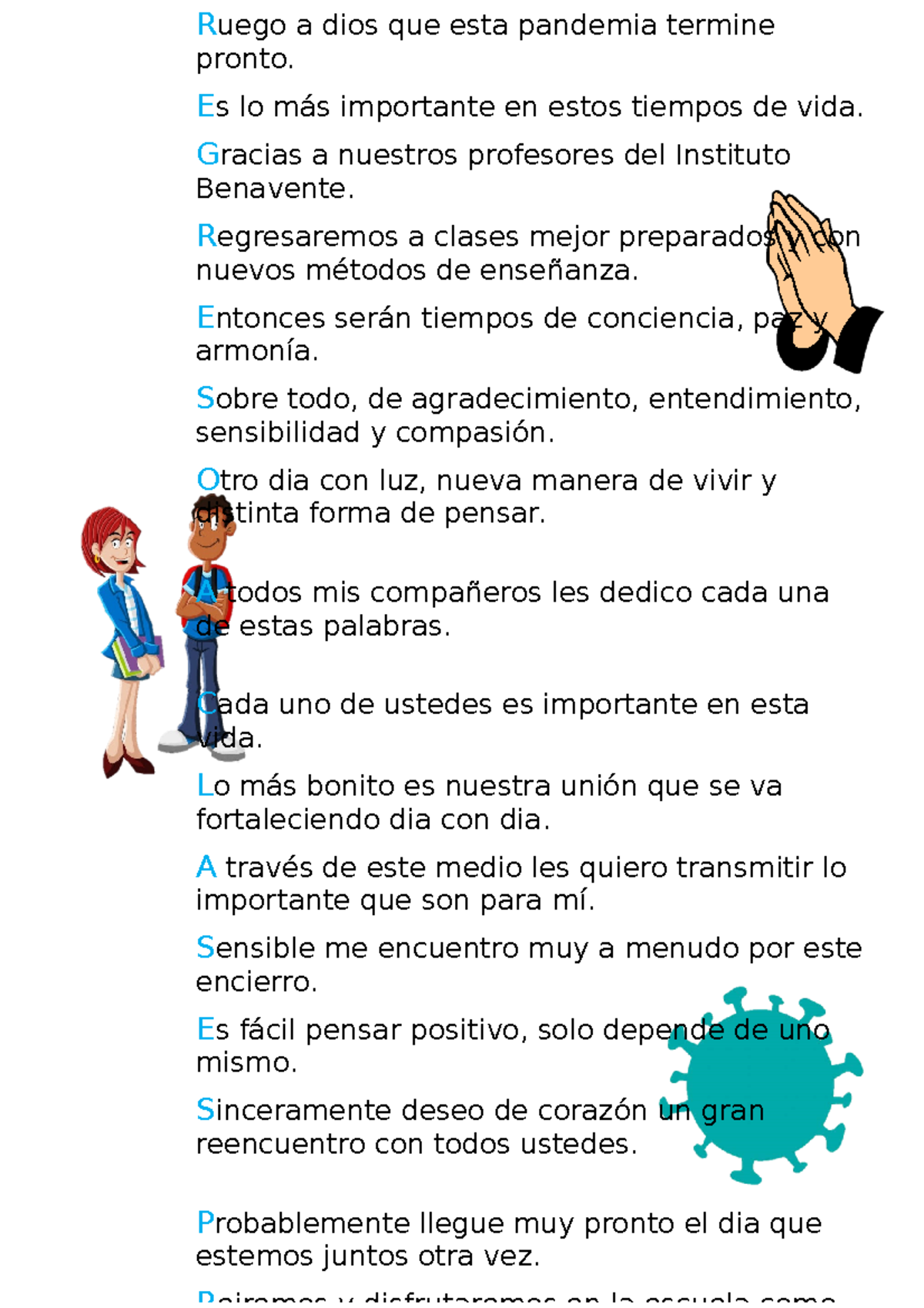 Acróstico Original Español - Ruego a dios que esta pandemia termine ...