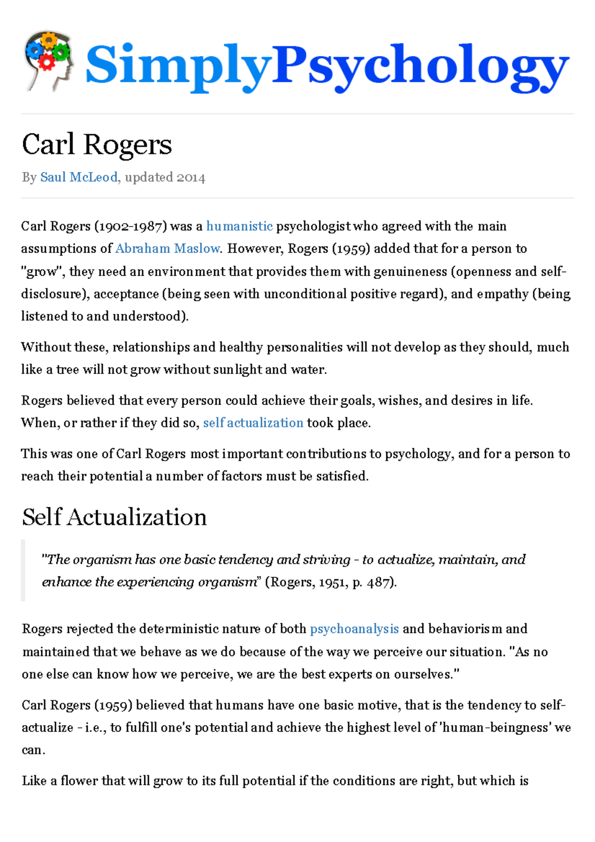 Theories of Personality - Carl Rogers By Saul McLeod, updated 2014 Carl ...