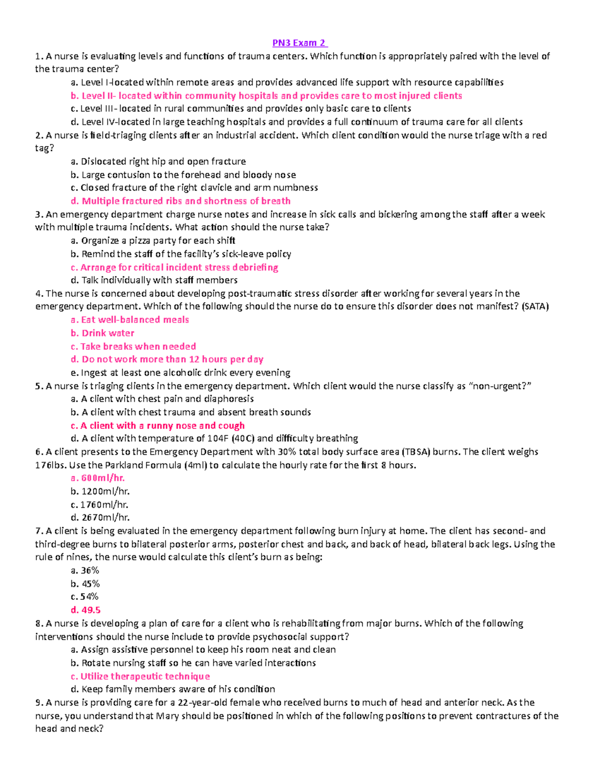 PN3 Exam 2 - PN3 Exam 2 - PN3 Exam 2 A nurse is evaluating levels and ...