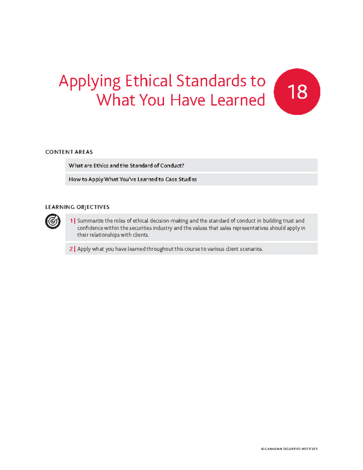 Applying Ethical Standards to What You Have Learned - 18 CONTENT AREAS ...