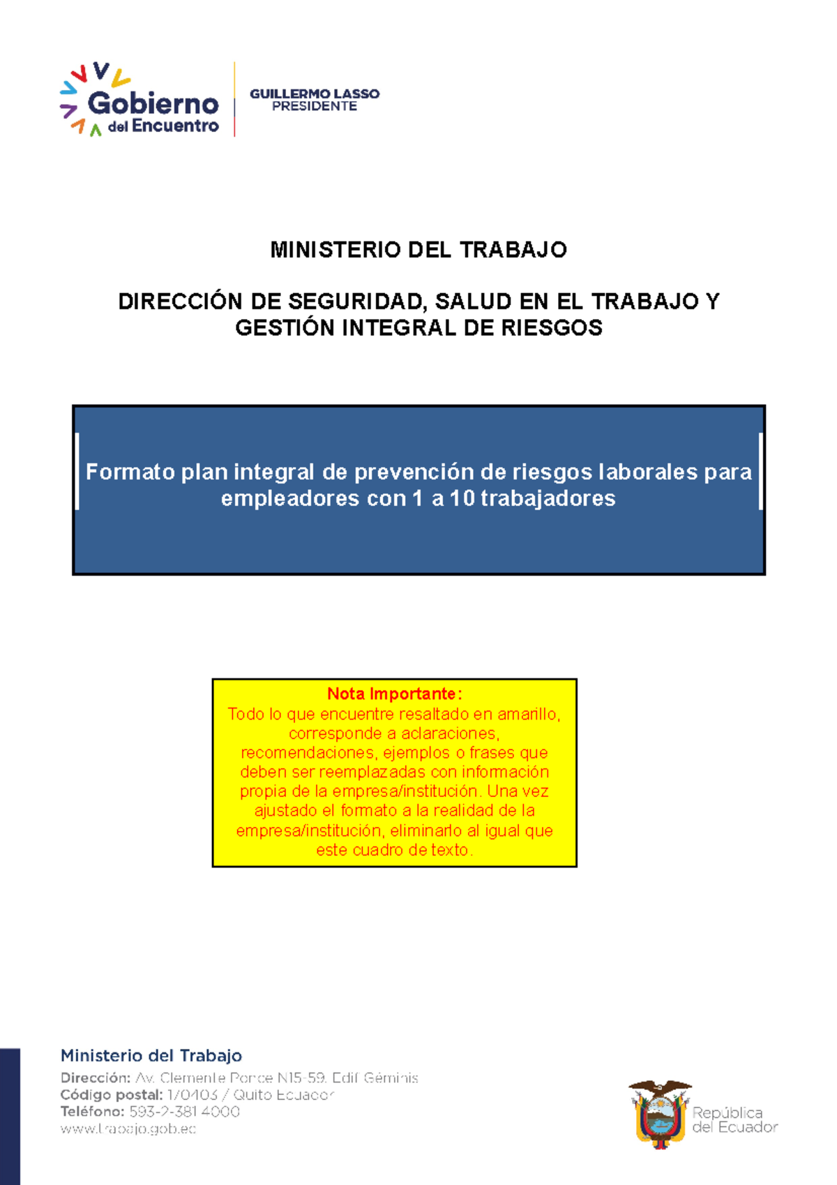 Formato PLAN Integral DE Prevencion DE Riesgos Laborales V5 ...