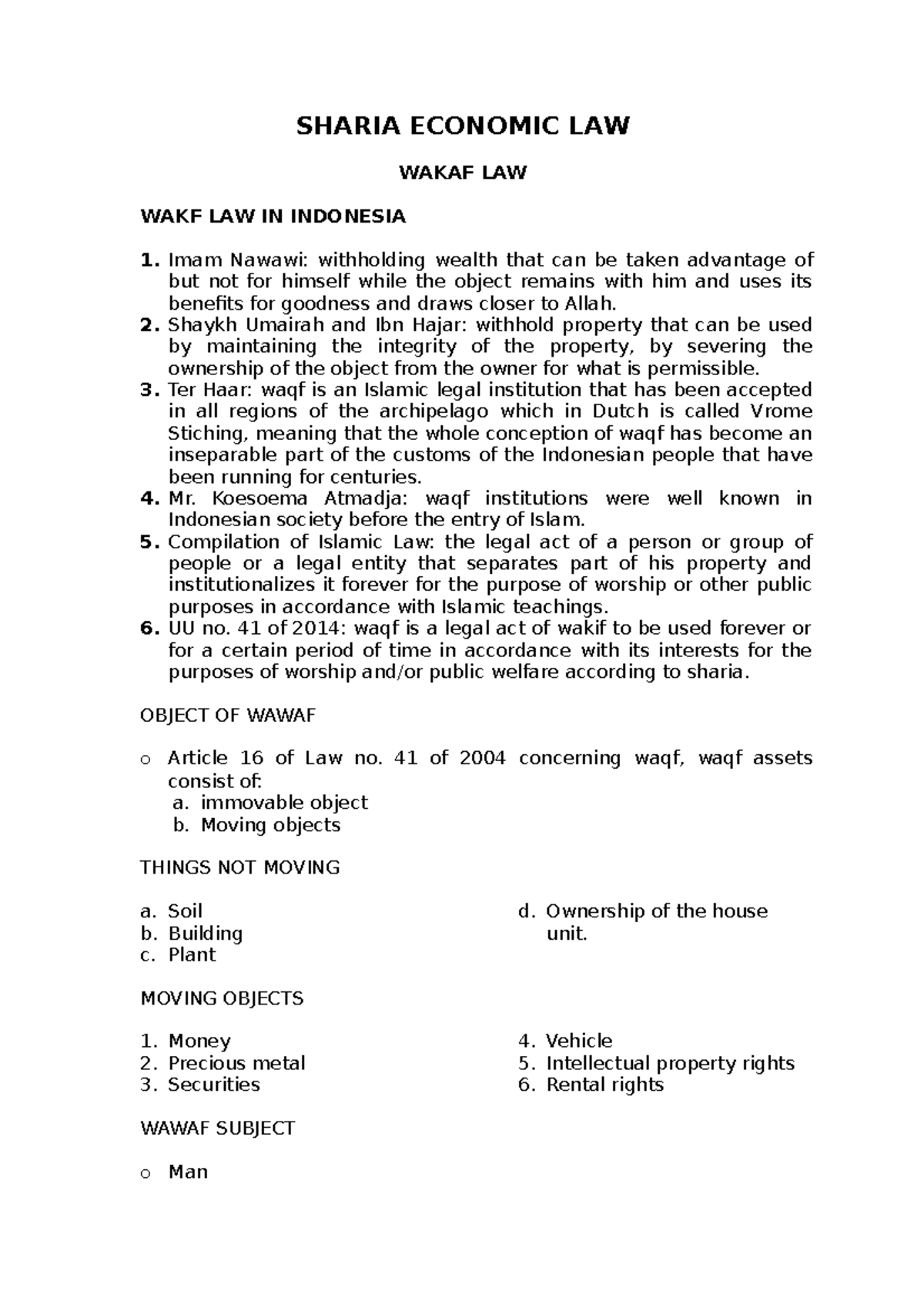 Sharia Economic Law - Class A - Tenth Meeting (Waqf Law in Indonesia ...
