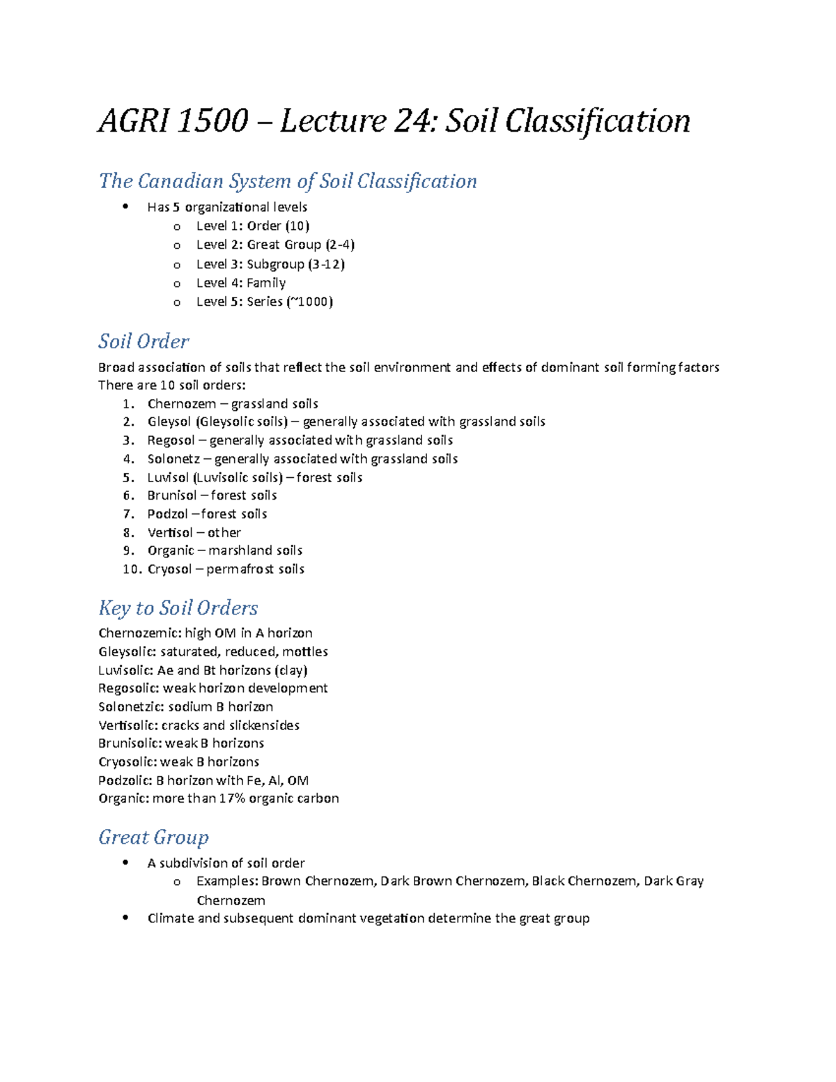 Lecture 24 - Soil Classification - AGRI 1500 – Lecture 24: Soil ...