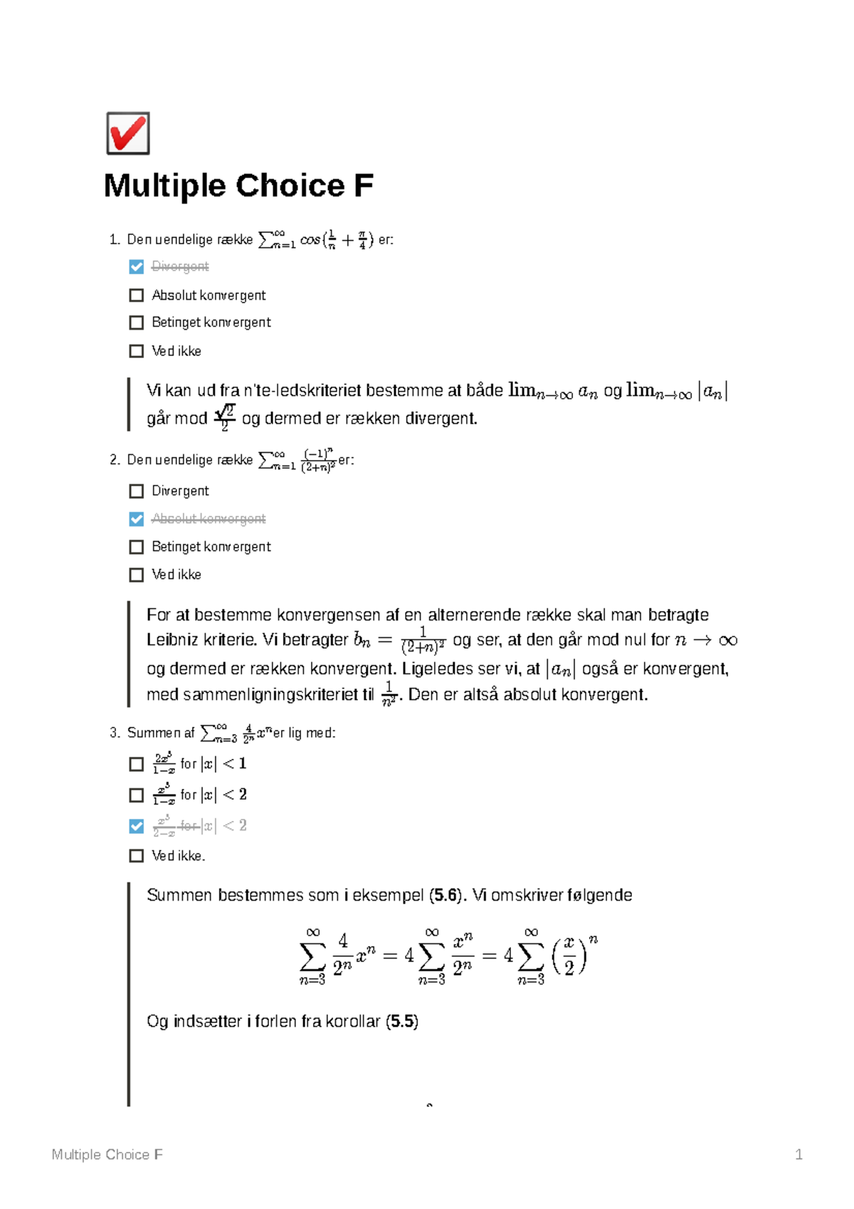 Multiple Choice F - Exam - Multiple Choice F 1 ☑ Multiple Choice F 1 ...