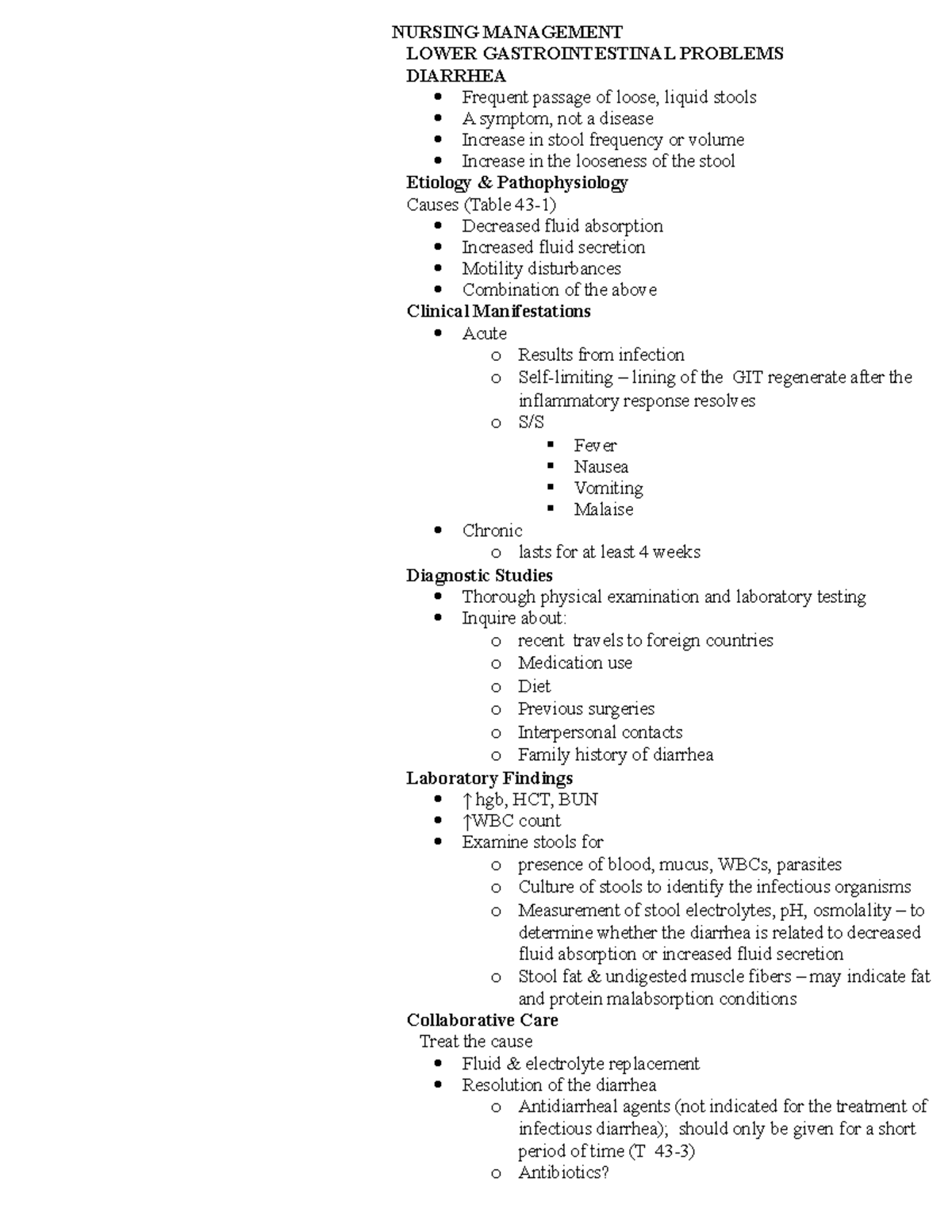Nursing Management, Outline - NURSING MANAGEMENT LOWER GASTROINTESTINAL ...