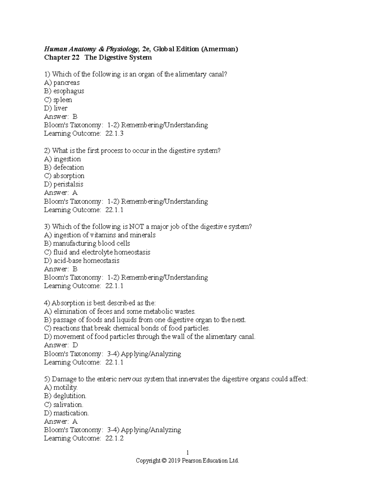 Ch 22 test bank - practice - Human Anatomy & Physiology, 2e, Global ...