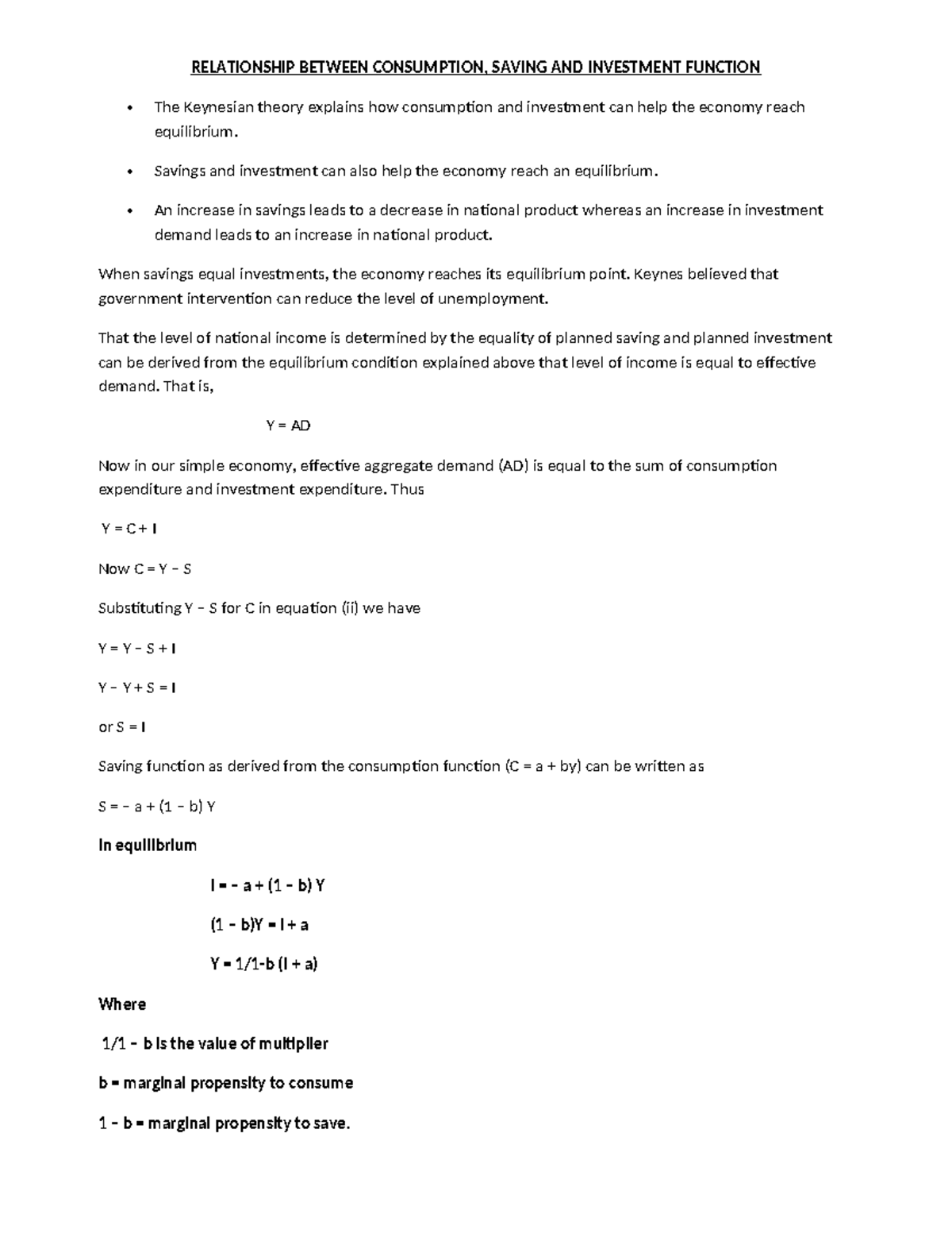 Unit 3 MEC MEI - vjggjgfj - RELATIONSHIP BETWEEN CONSUMPTION, SAVING ...