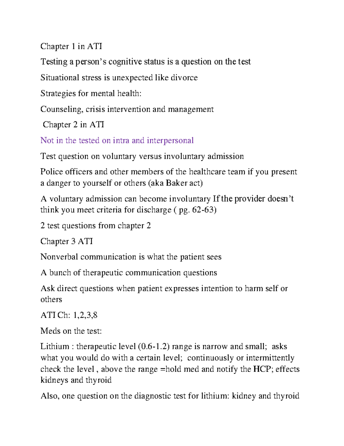 Didactic lecture exam 1 review mental health - Chapter 1 in ATI Testing ...