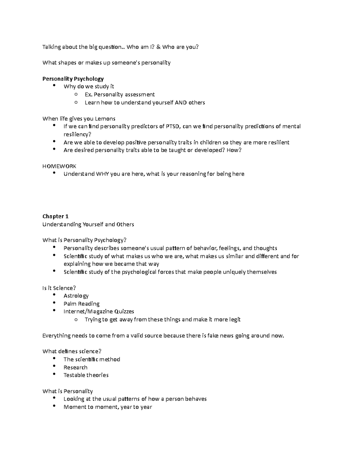 Personality Notes 1 - Talking about the big question.. Who am I? & Who ...