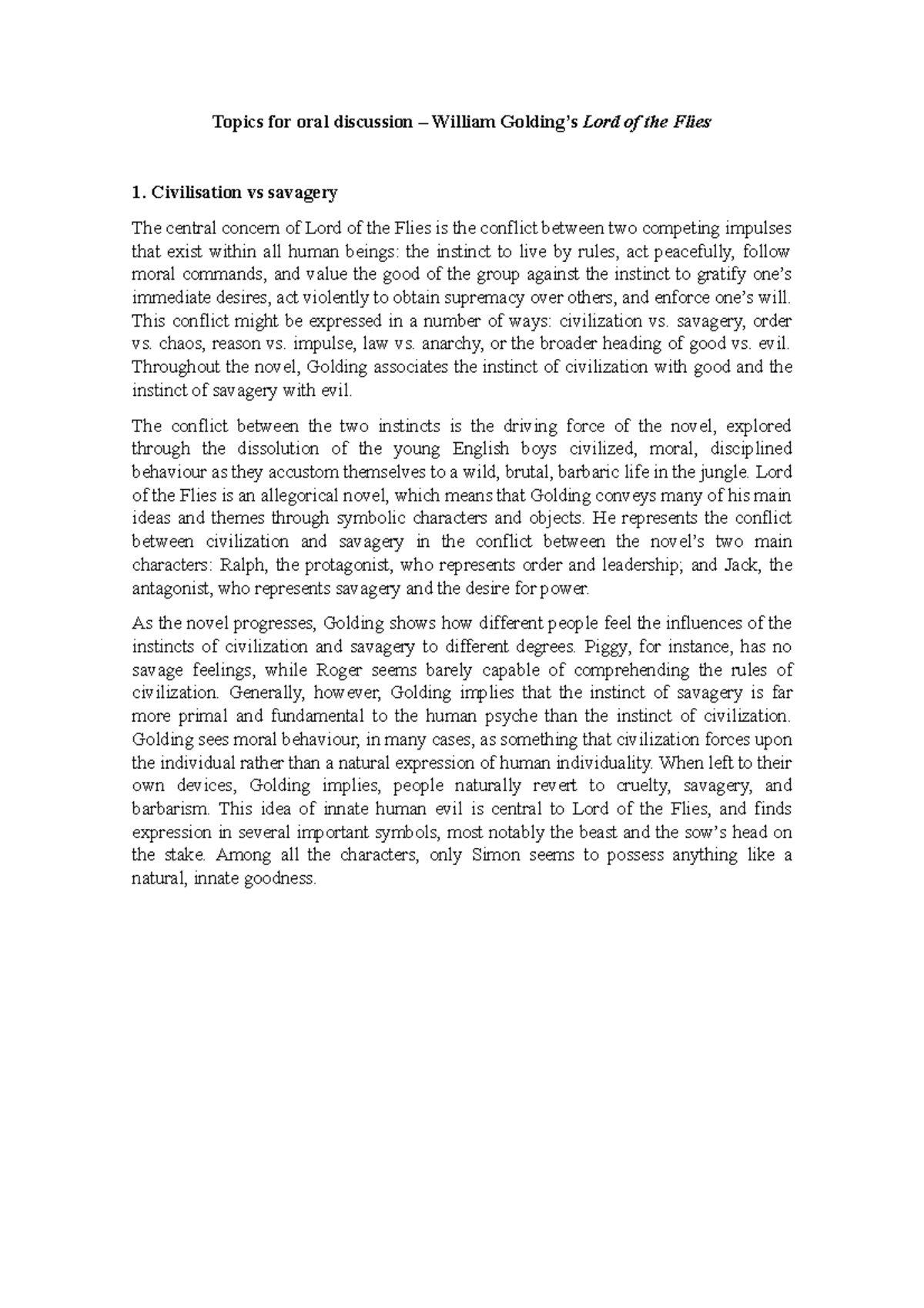 Topics for oral discussion - This conflict might be expressed in a ...