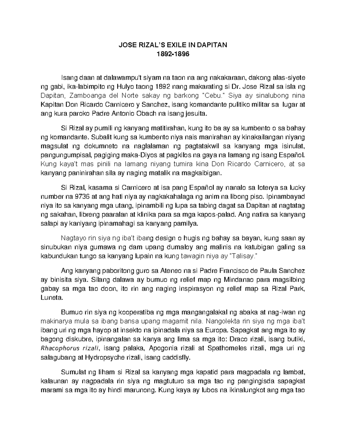 Summary of Jose Rizal's Exile and Death - The Life And Works Of Rizal ...