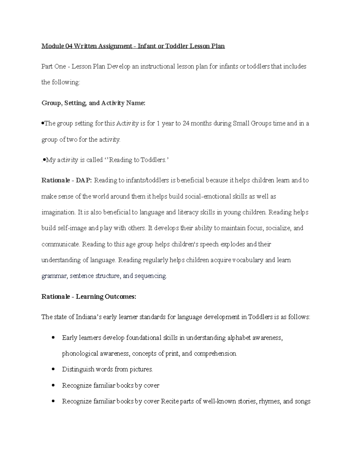 Module 04 Written Assignment - Infant or Toddler Lesson Plan - . My ...