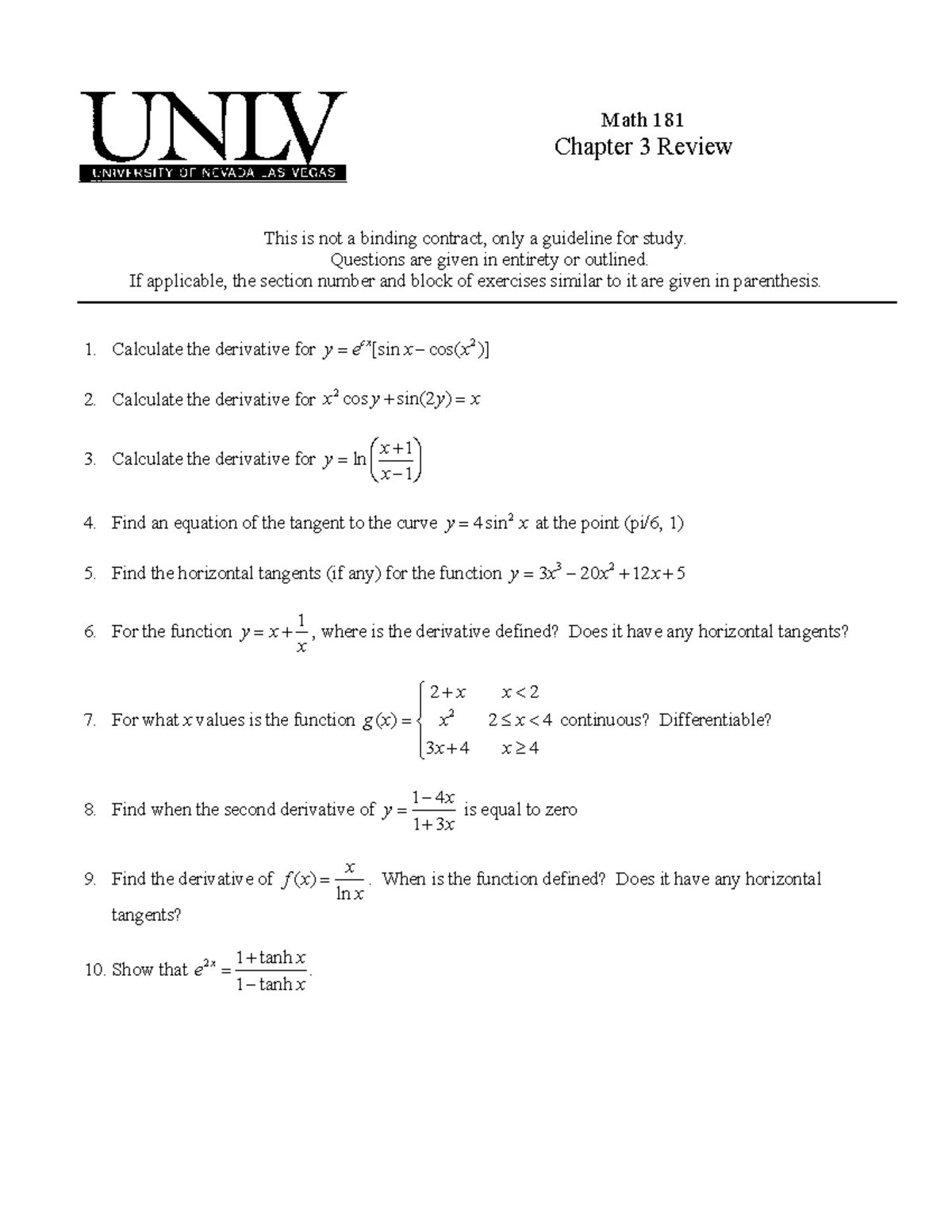 Review 03 math 181 - Math 181 Chapter 3 Review This is not a binding ...