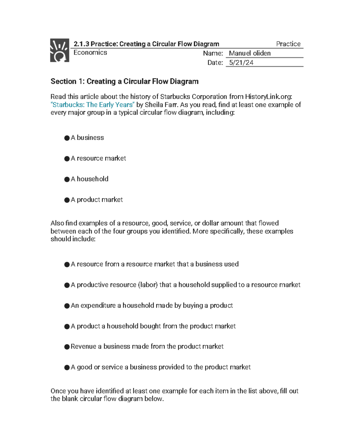 2.1.3 Practice - Creating a Circular Flow Diagram (Practice) - 2.1 ...